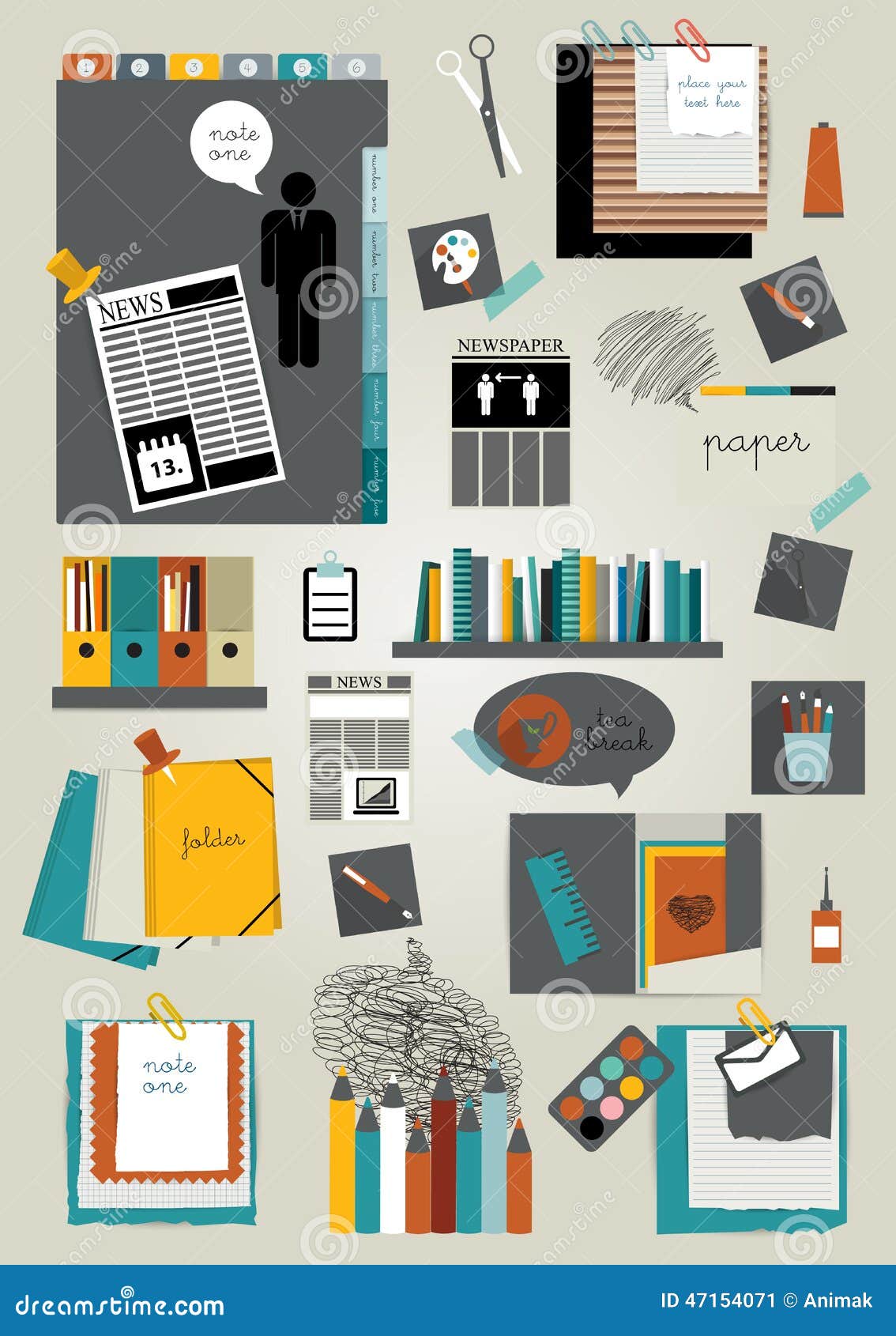 Set Infographics Flat Design Elements, Folders, Stickers, Speech ...