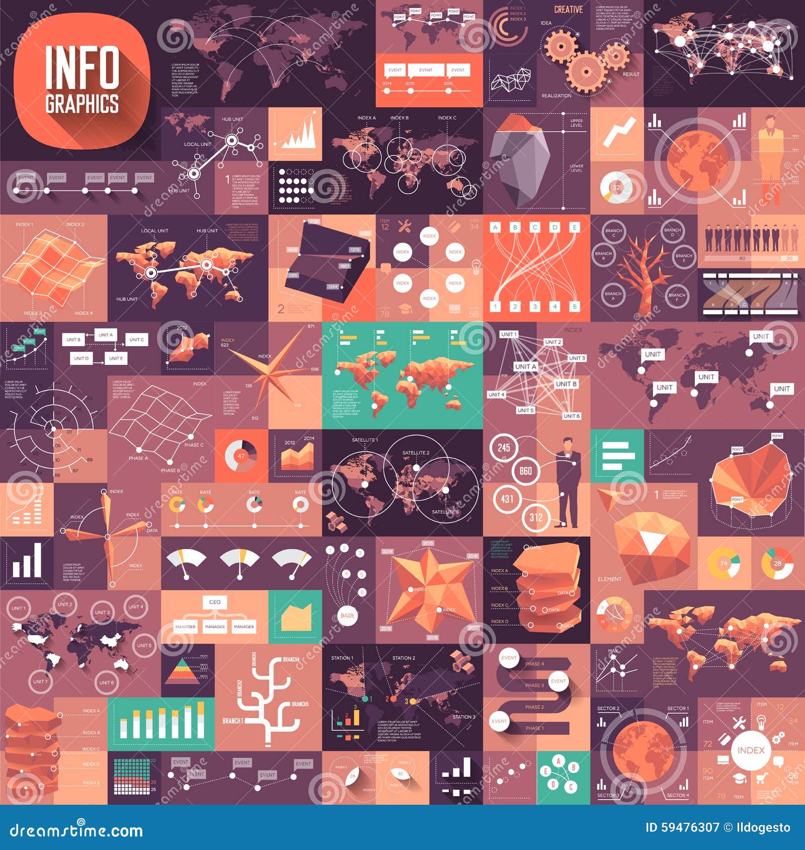 Set of Infographics Flat Design Elements Stock Vector - Illustration of ...