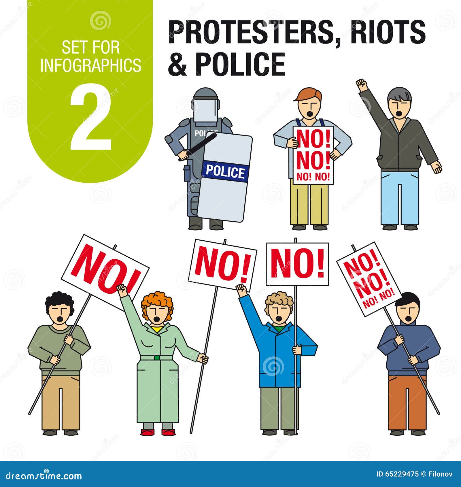Set for Infographics # 2: Protesters, Riots, Police. Stock Vector ...