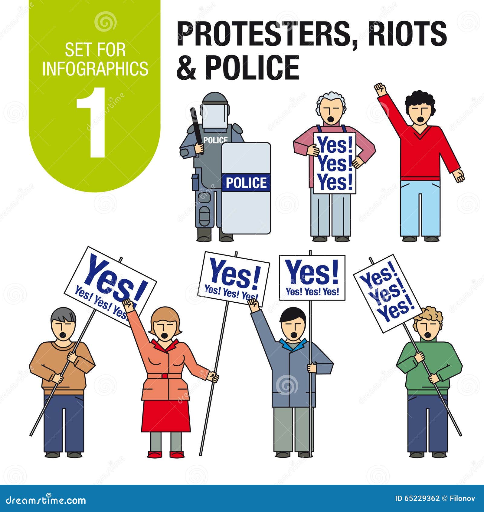 Set for Infographics # 1: Protesters, Riots, Police. Stock Vector ...