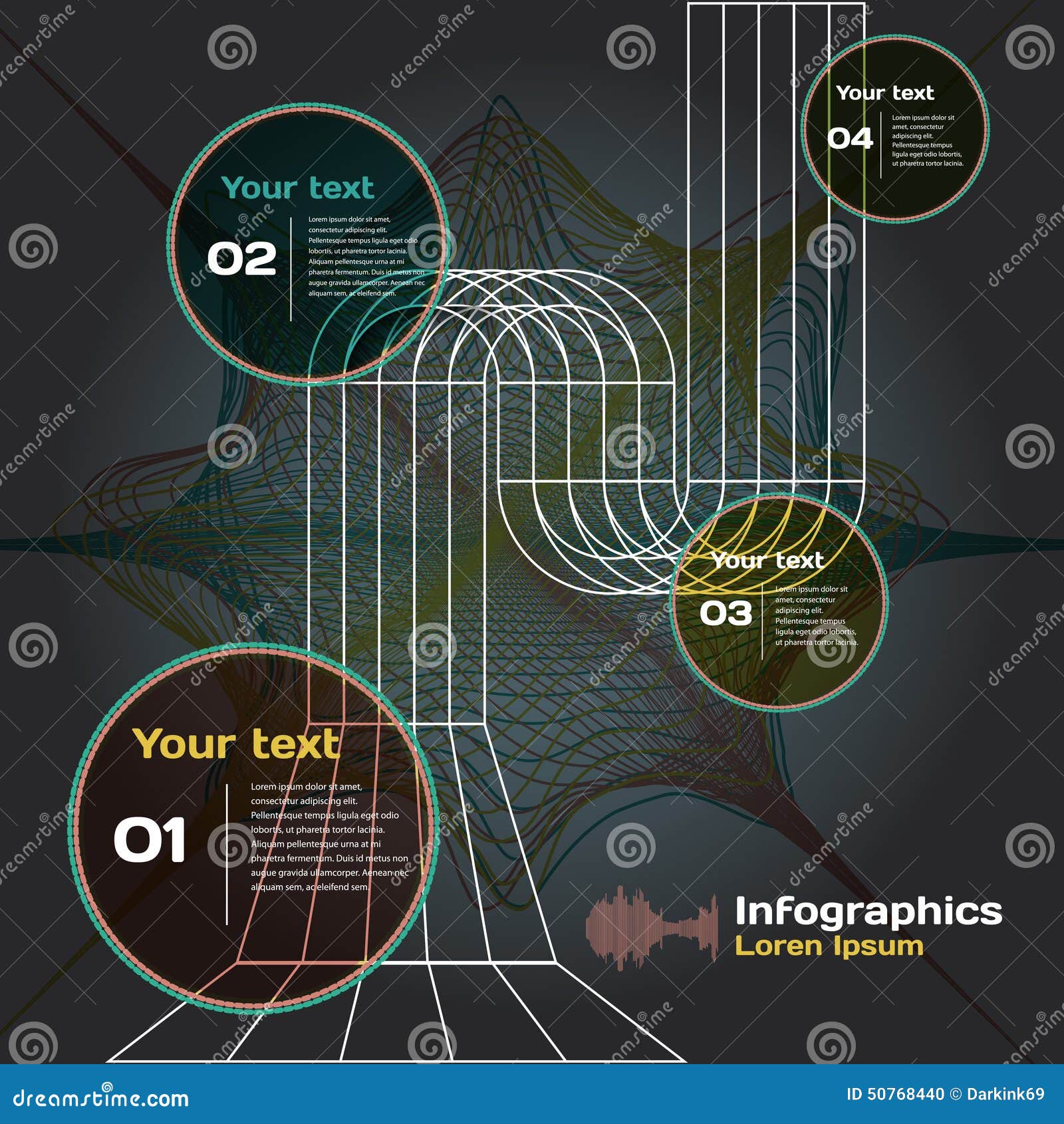 Set of Infographics with Sound Waves on Dark Background Stock Vector ...