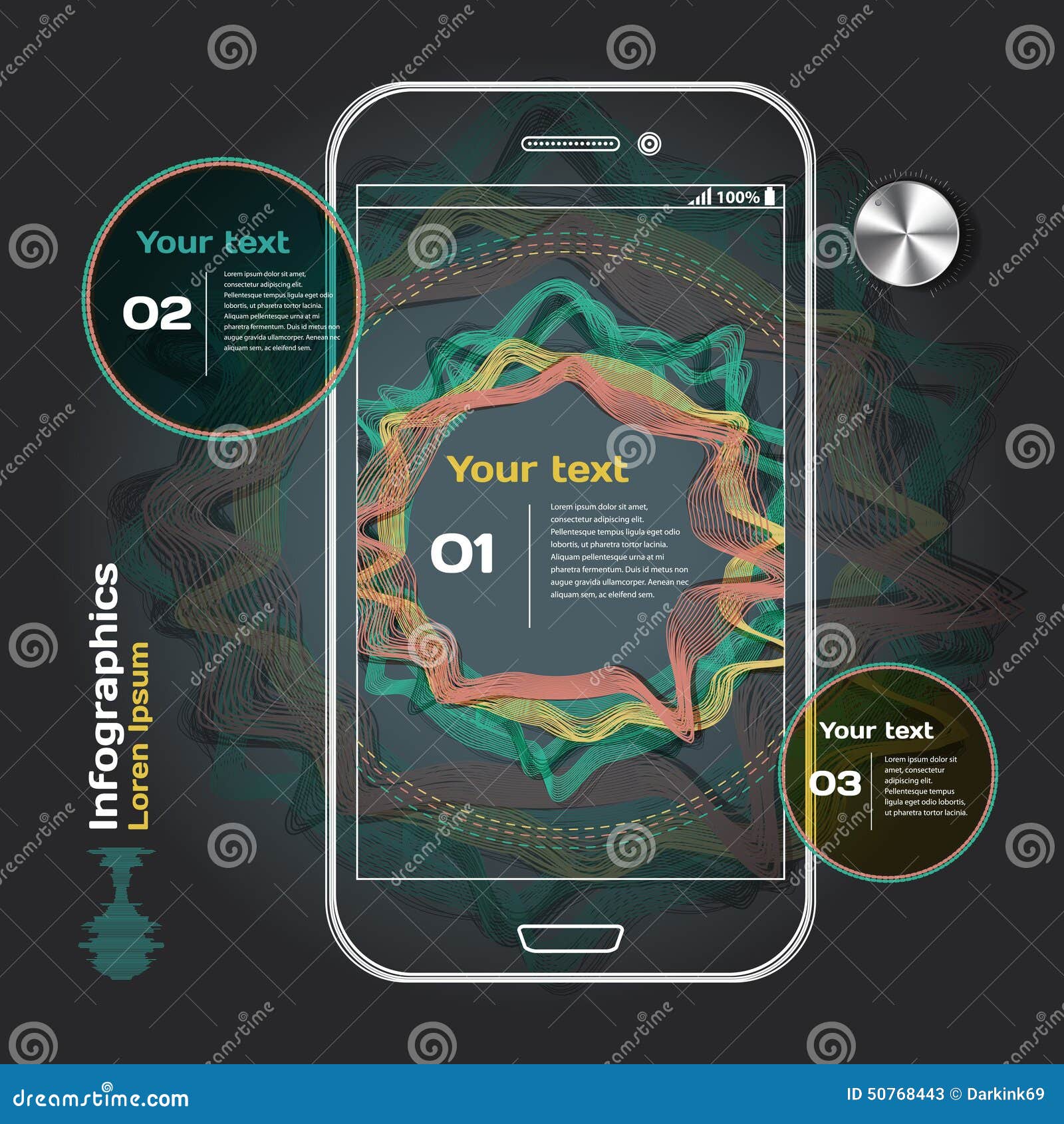 Set of Infographics with Sound Waves on Dark Background Stock Vector ...