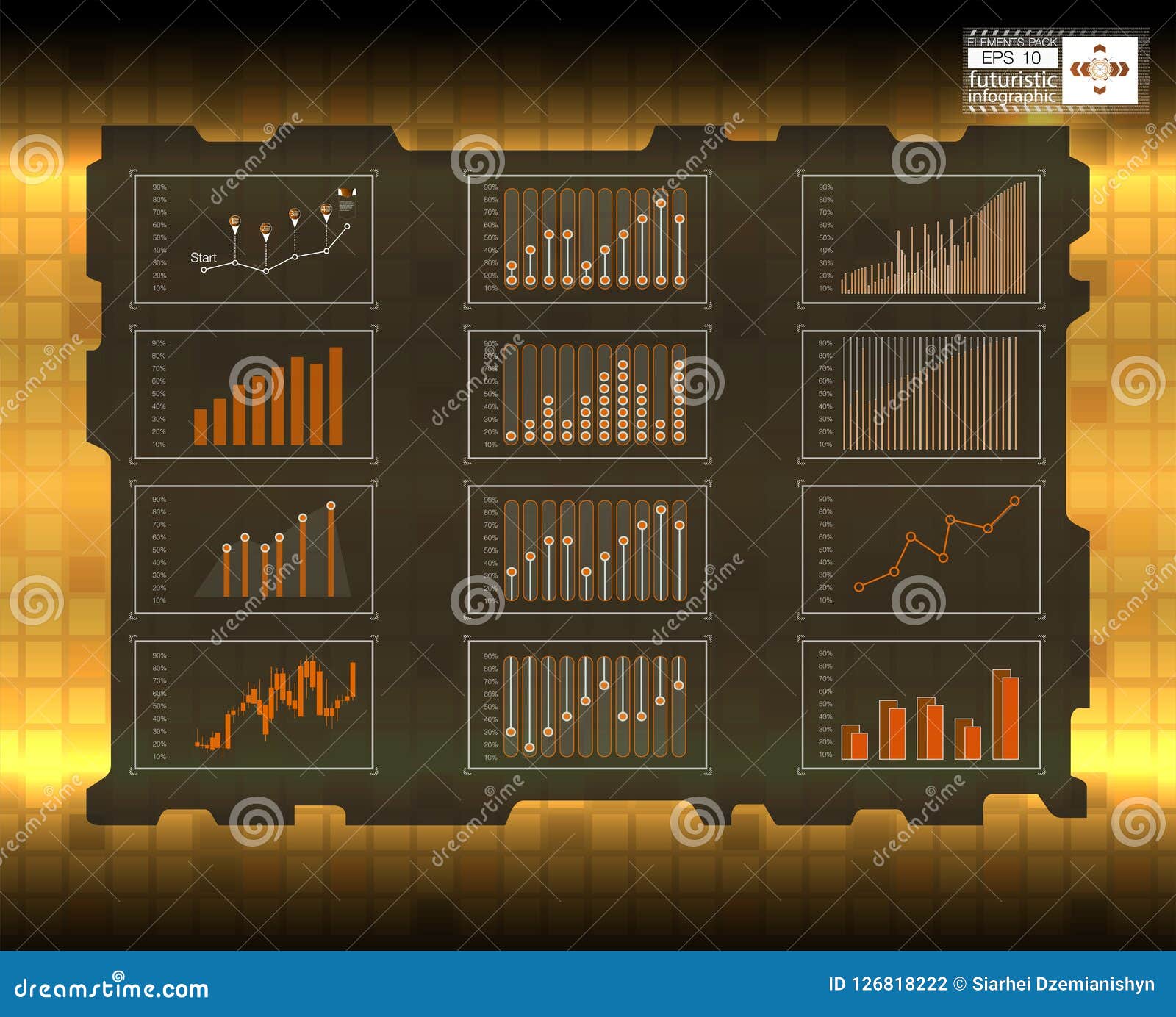 A Set of Infographics and Statistics Elements in a Futuristic Style ...
