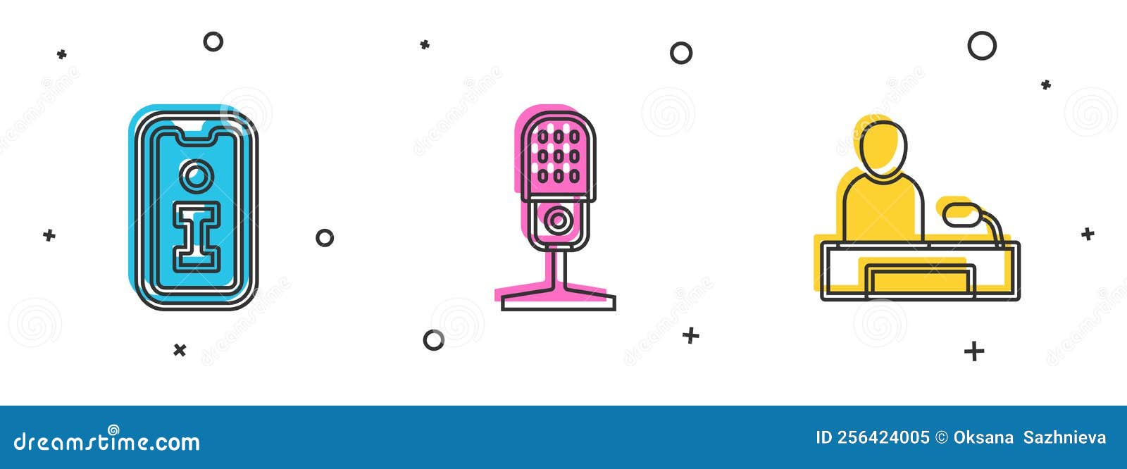 Set Information, Microphone and Television Report Icon. Vector Stock ...