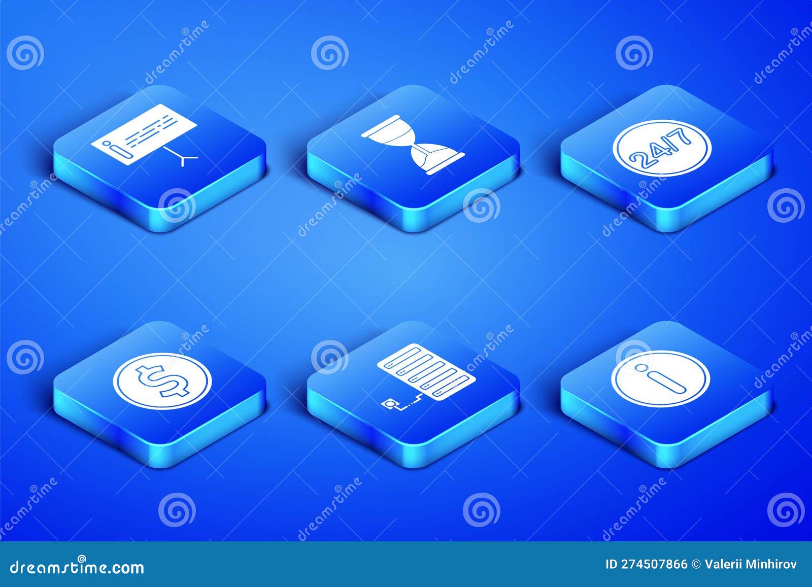 Set Information, Server, Coin Money with Dollar, Hourglass and Clock 24 ...