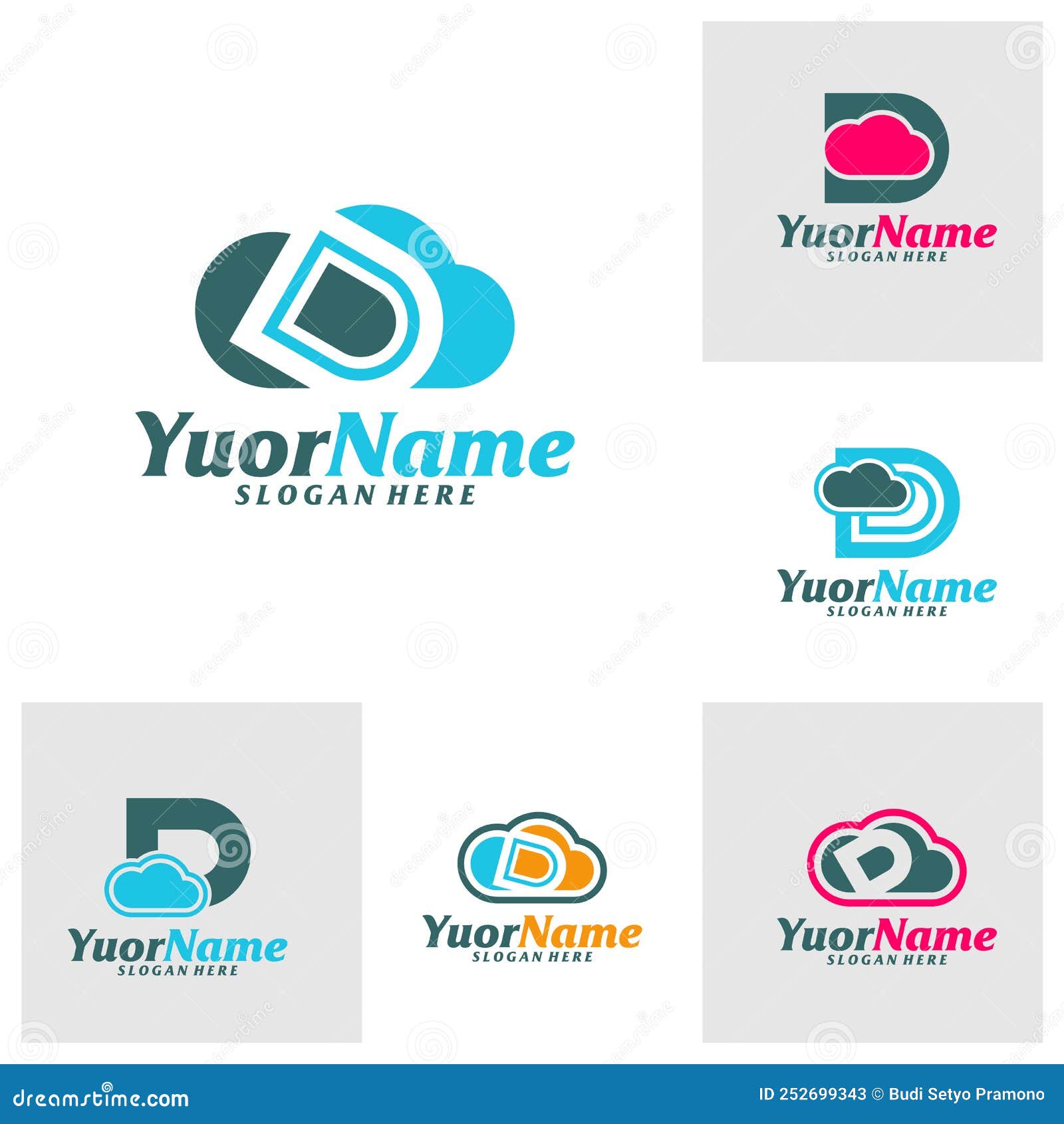 Set of Initial D with Cloud Logo Design Template. Letter D Logo Concept Vector Stock ...