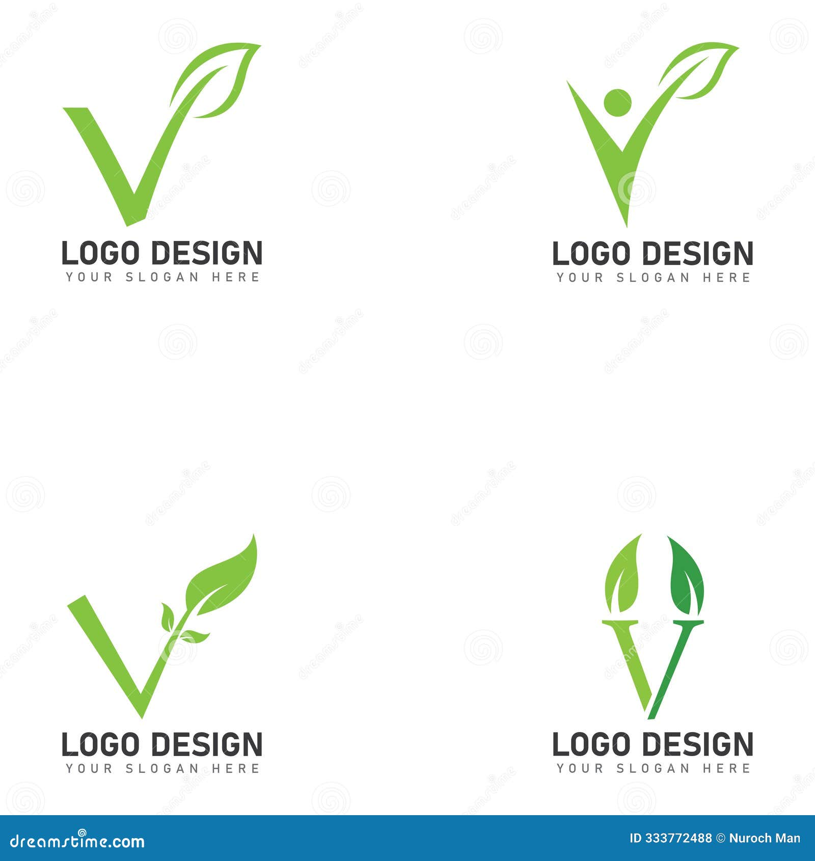 Set of Initial Letter V with Leaf Logo Design Vector Icon Stock ...