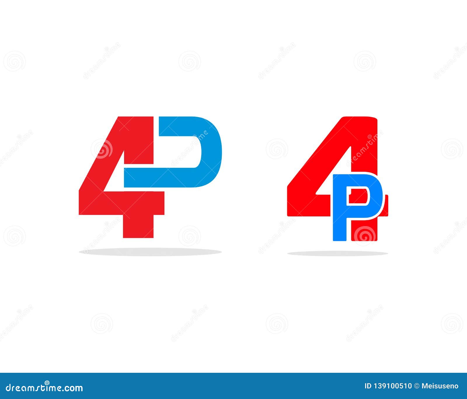 Set of Initial Logo, Combining Letter and Number, P and 4, Red Blue ... Set of Initial Logo, Combining Letter and Number, P and 4, Red Blue ...