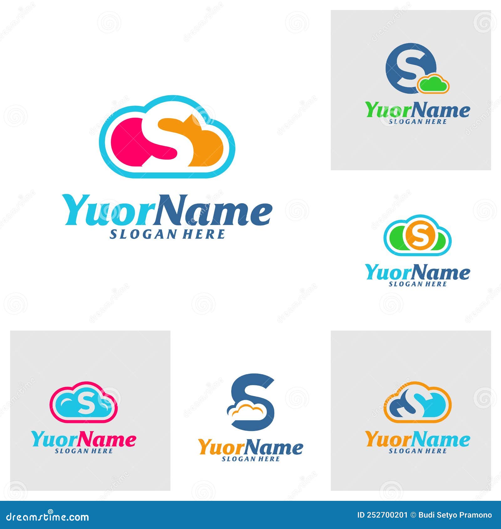 Set of Initial S with Cloud Logo Design Template. Letter S Logo Concept ...