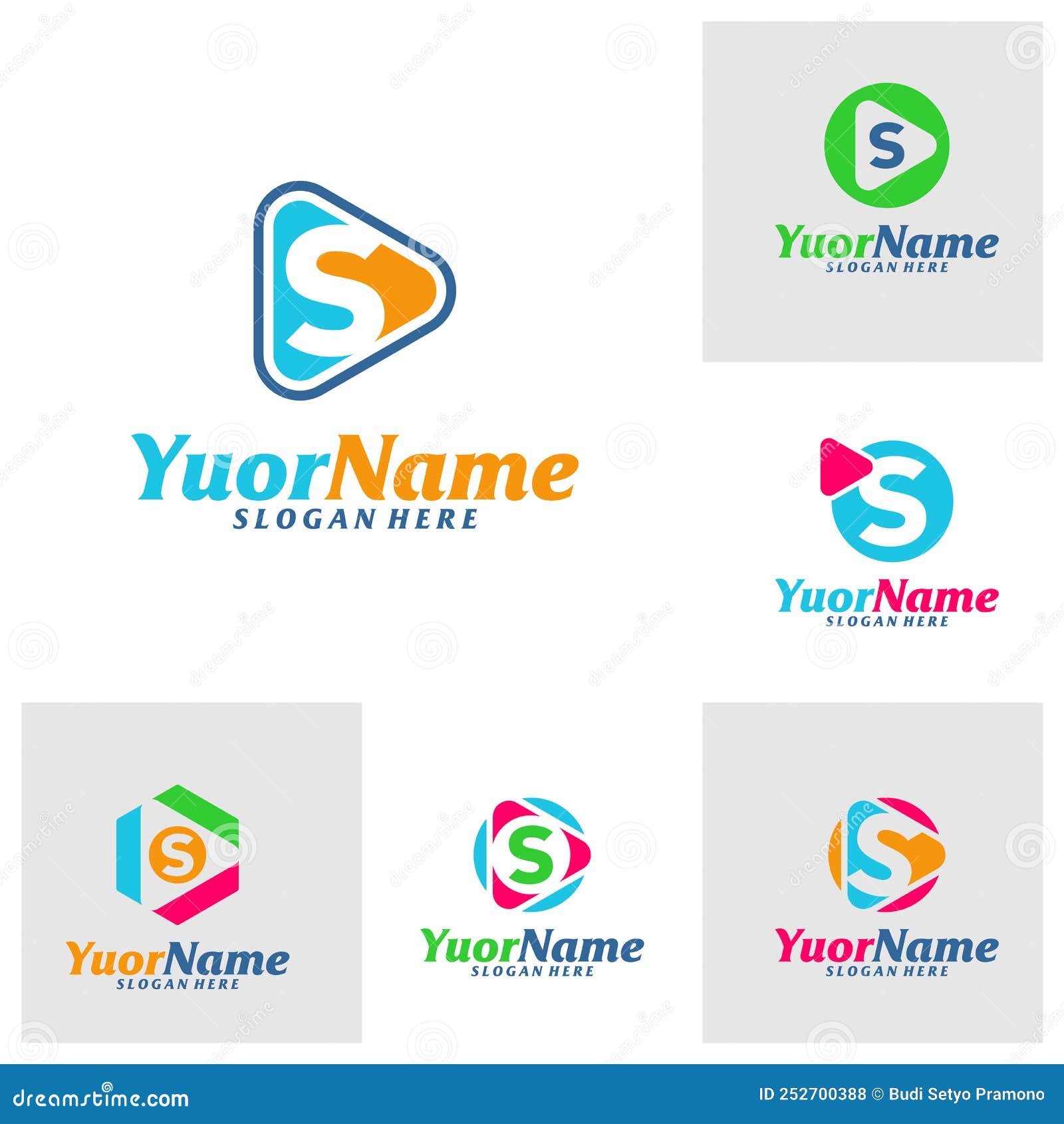 Set of Initial S with Play Logo Design Template. Letter S Logo Concept ...