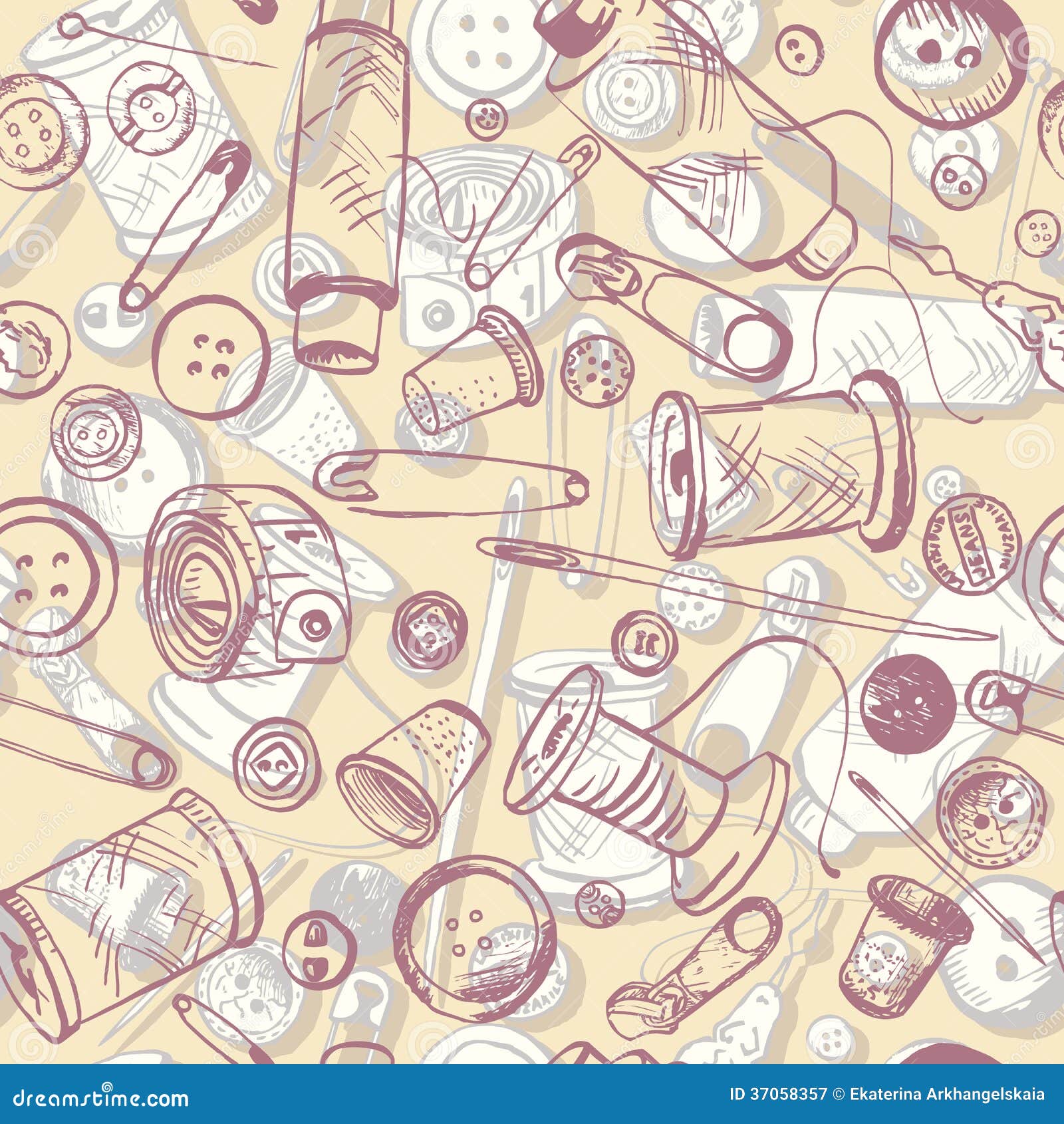 Set of Ink Drawing Needlework Equipment Stock Vector - Illustration of ...