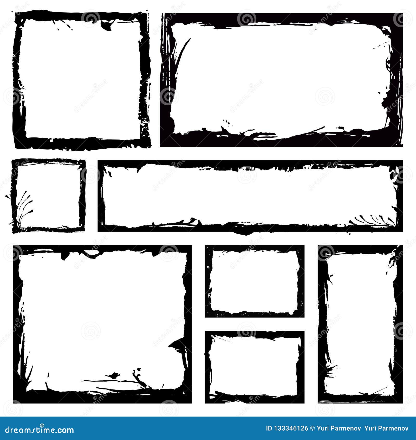 Set Of Grunge Square Frames. Empty Border Background. Hand Draws Black ...