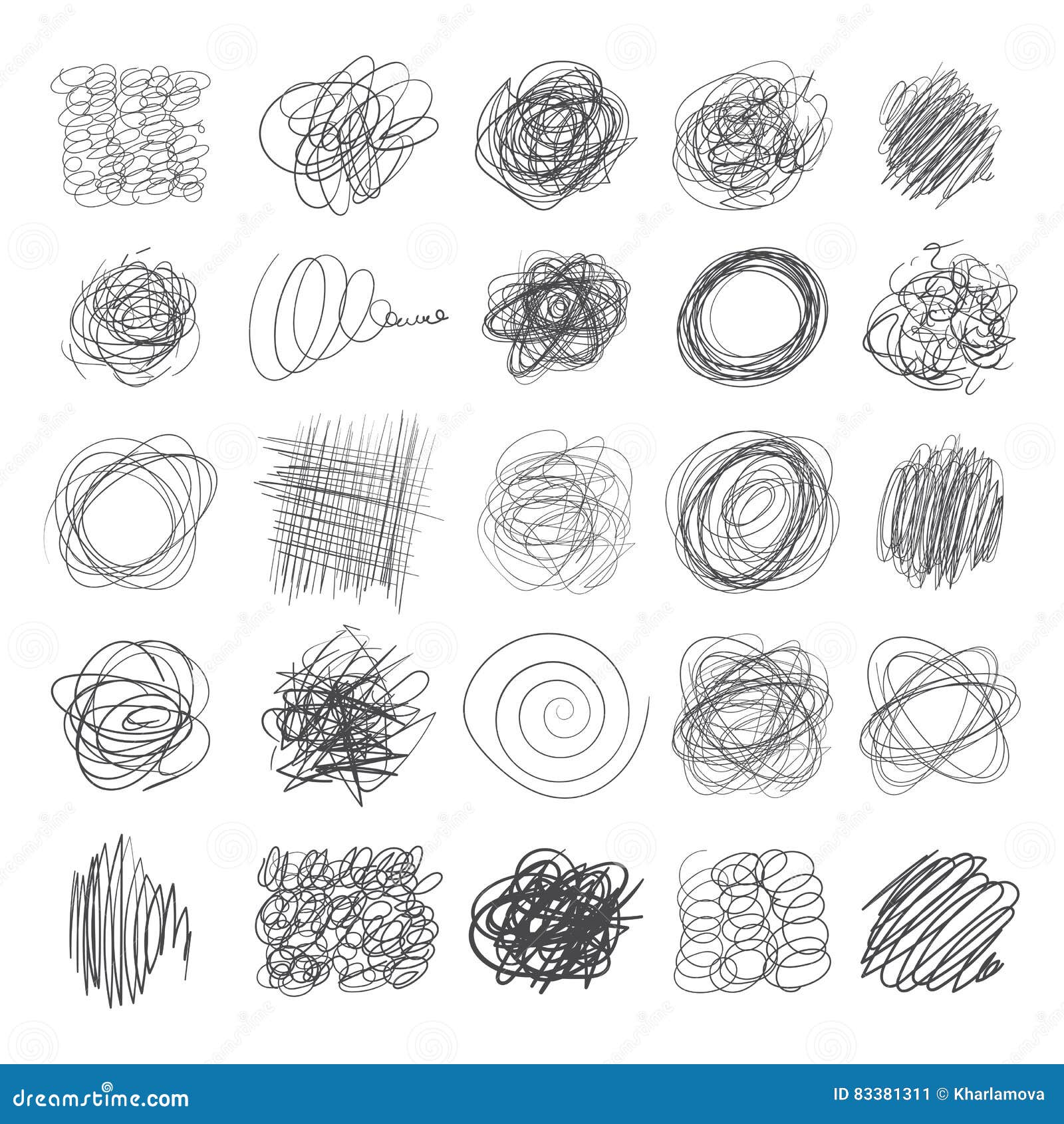 Set Of Ink Lines Of Hand Drawn Textures, Scribbles Of Pen Cartoon ...