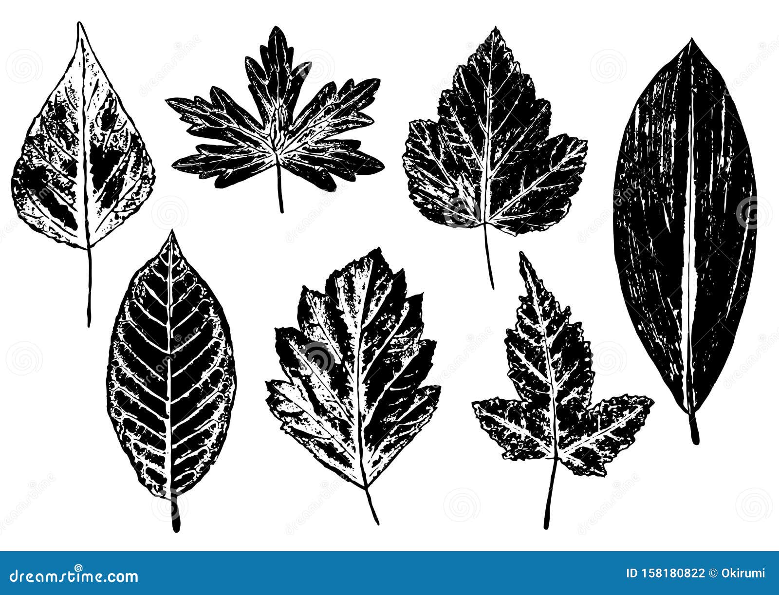 Set of Ink Prints of Stamped Leaves Stock Vector - Illustration of ...