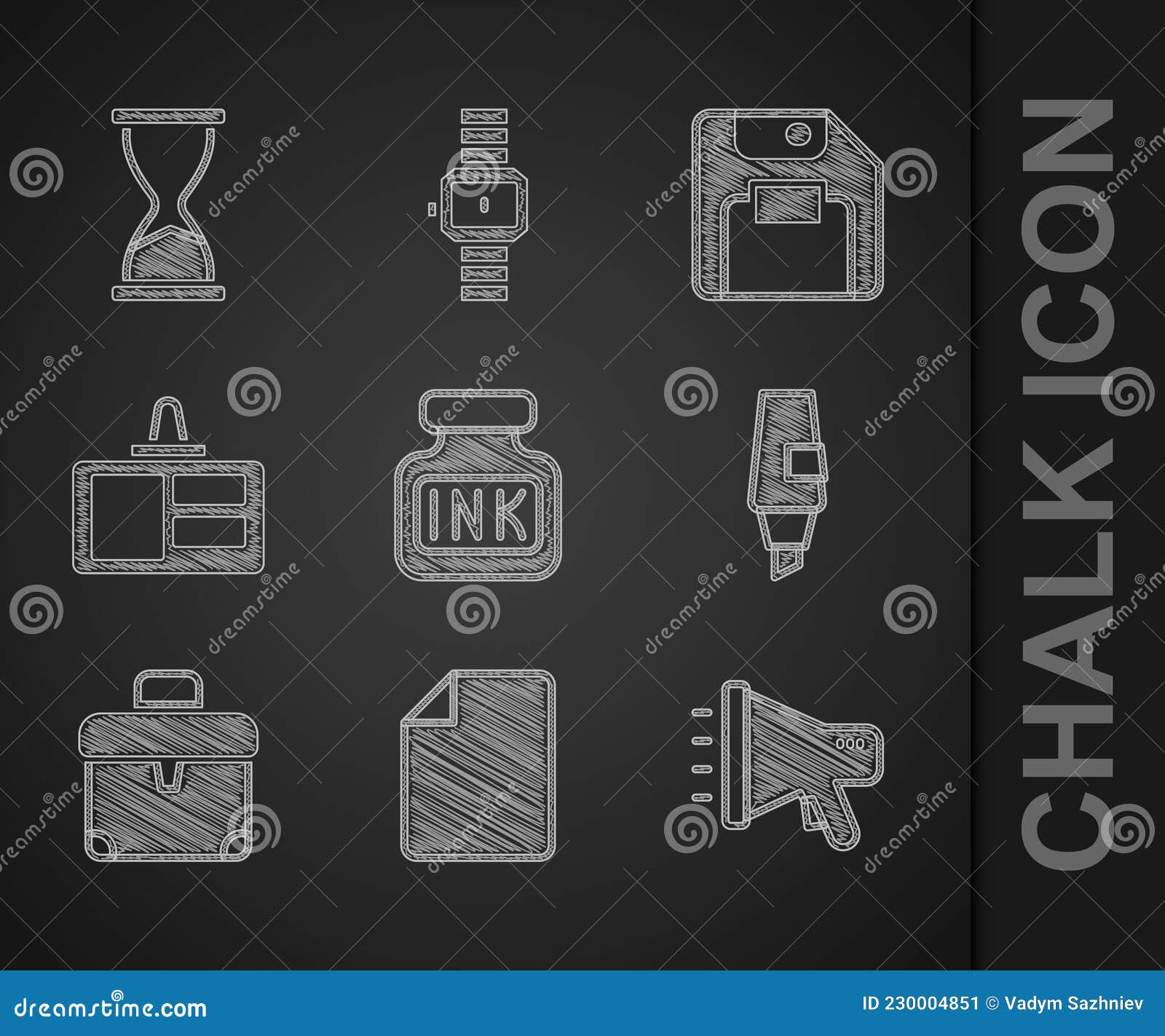 Set Inkwell, File Document, Megaphone, Marker Pen, Briefcase ... Set Inkwell, File Document, Megaphone, Marker Pen, Briefcase ...