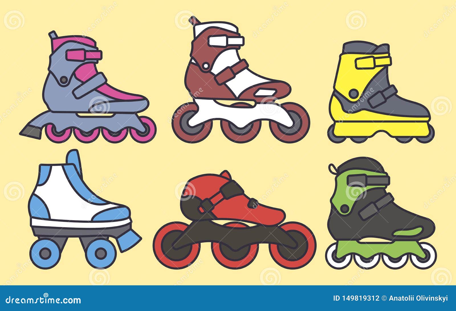Set of Inline Roller Skates Colored Icons. Vector Illustration Stock ...