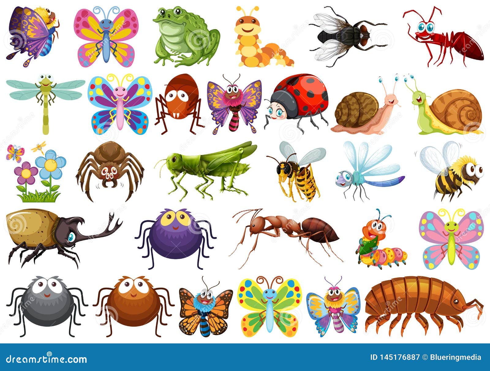 Set of insect character stock vector. Illustration of smile - 145176887
