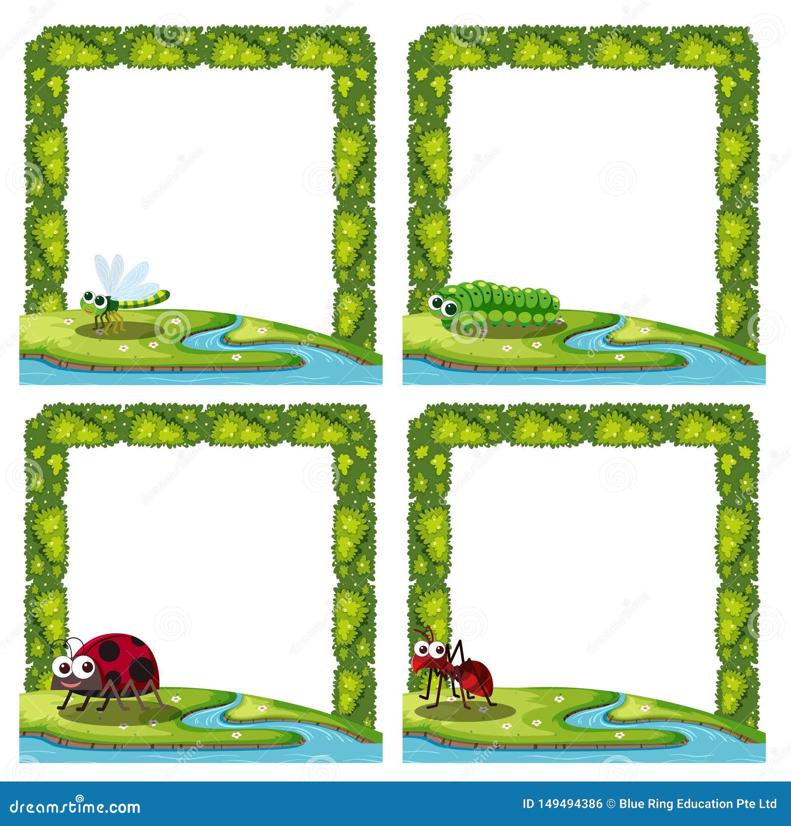 Set of Insect on Nature Border Stock Vector - Illustration of ...