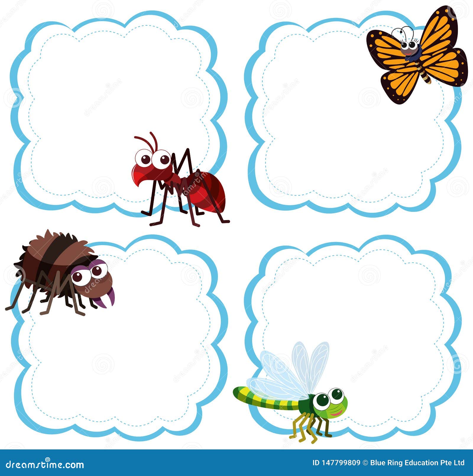 Set of insect on note stock vector. Illustration of drawing - 147799809
