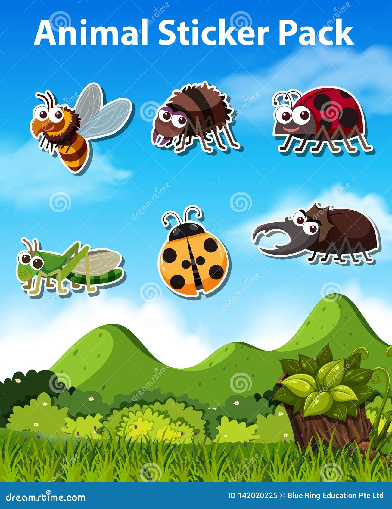 Set of insect sticker stock vector. Illustration of clip - 142020225