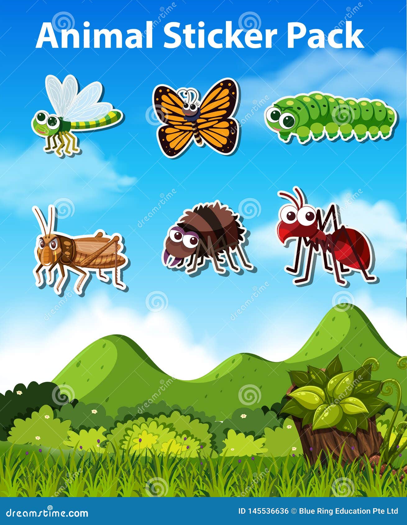Set of insect sticker stock vector. Illustration of cartoon - 145536636