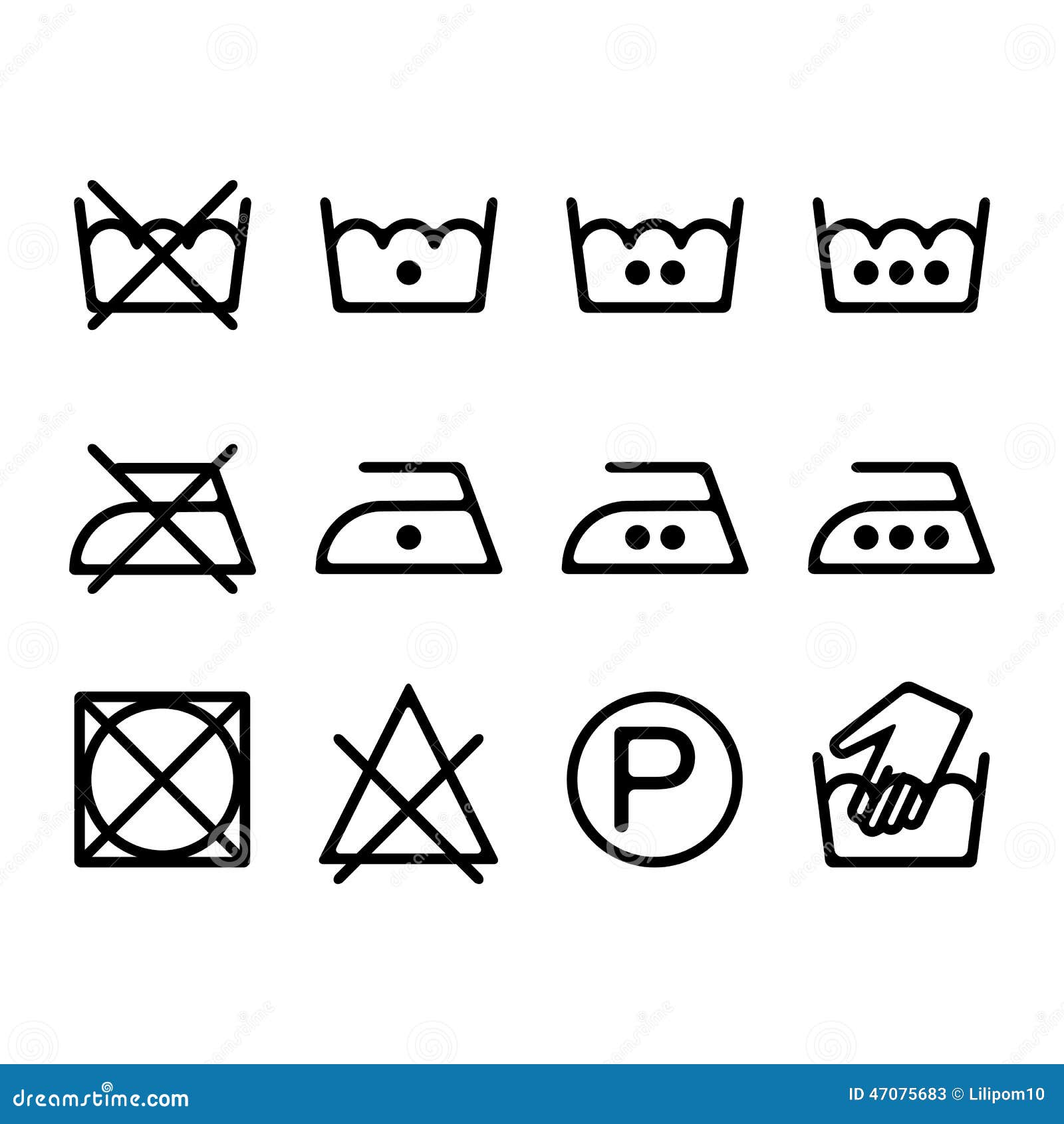 Set of Instruction Laundry Icons, Washing Symbols Stock Vector ...