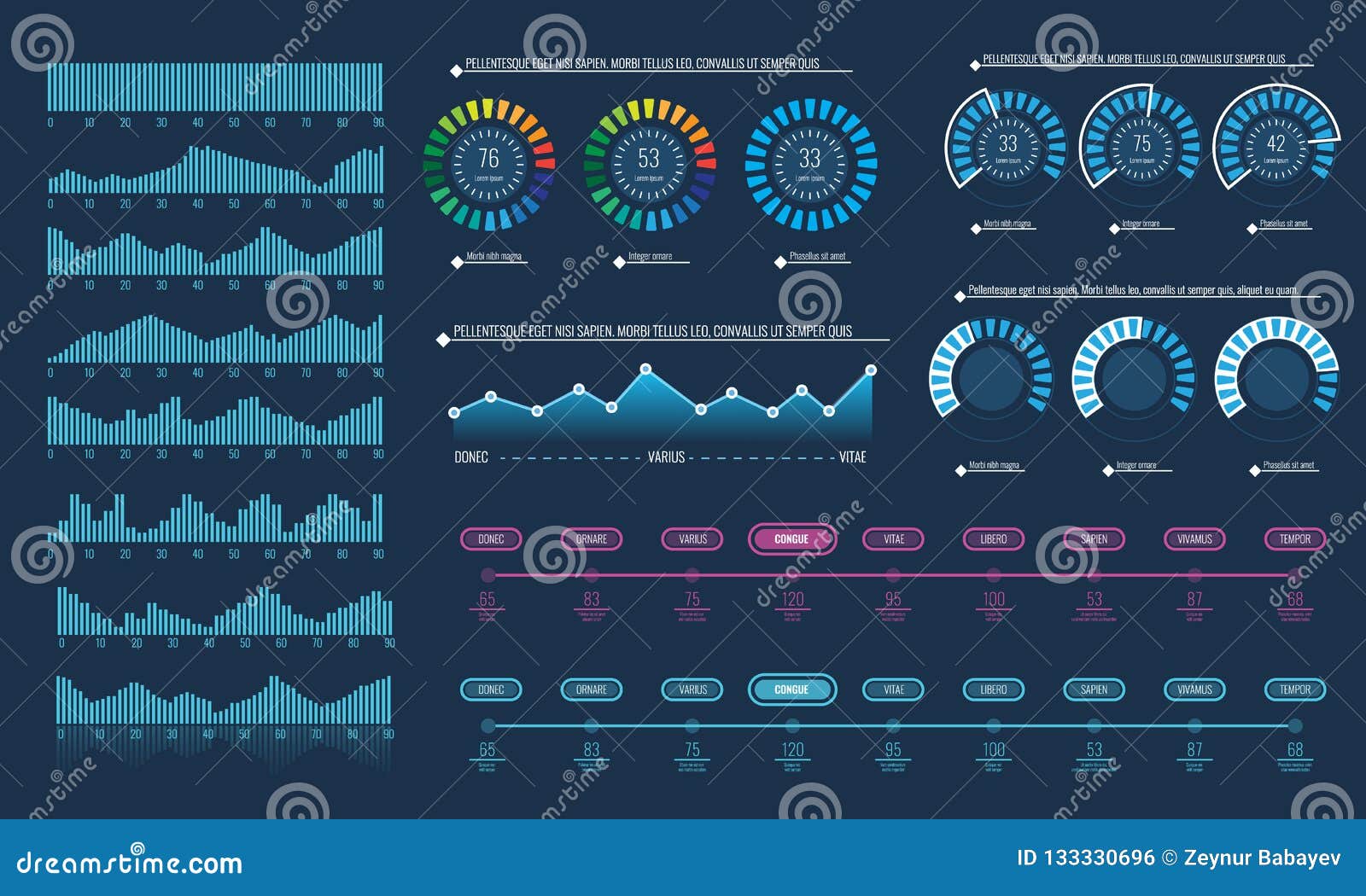 Set of Intelligent Technology Hud Interface. Network Management Data ...