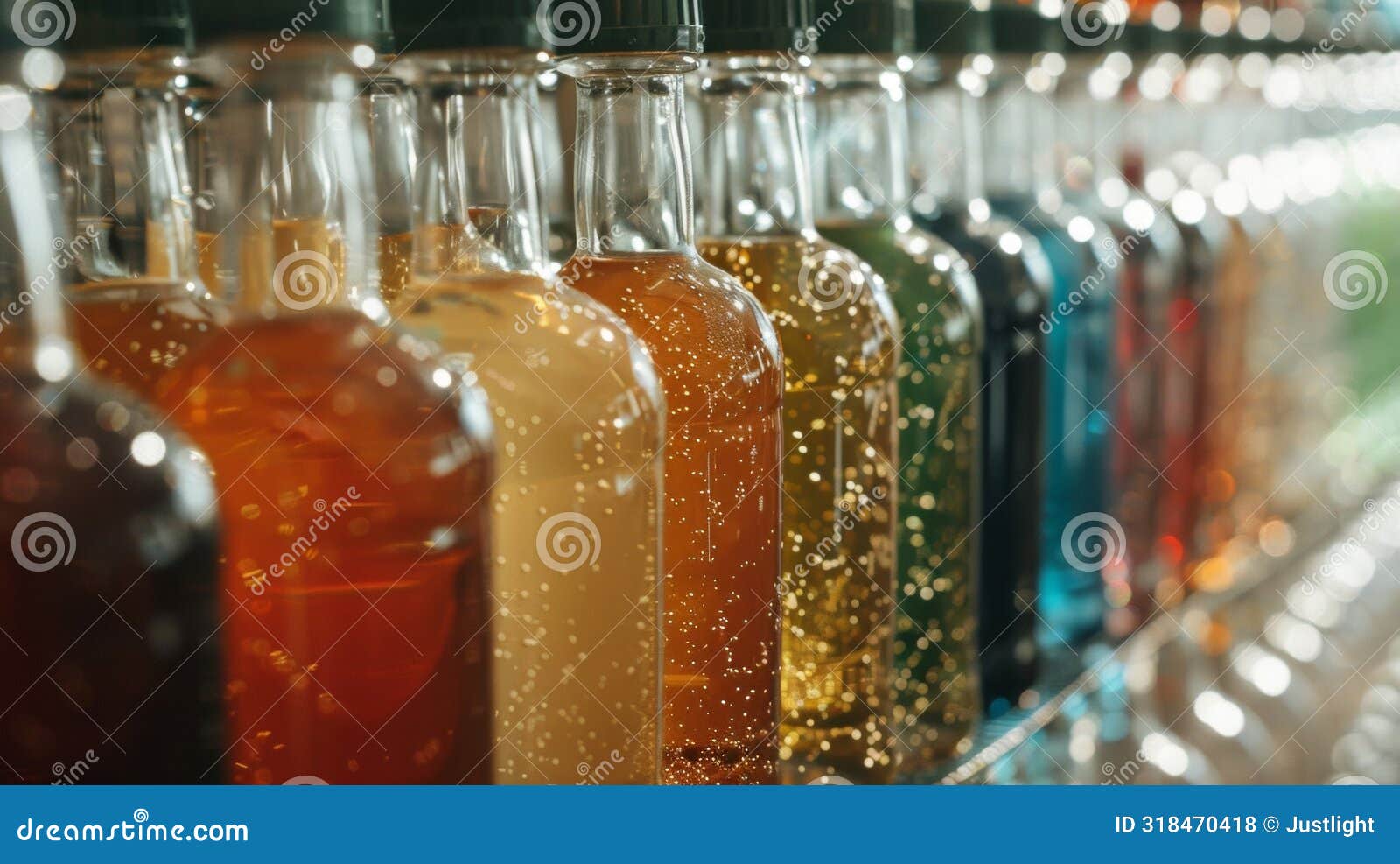 A Set of Interchangeable Bottles Filled with Various Syrups Ready To Be ...