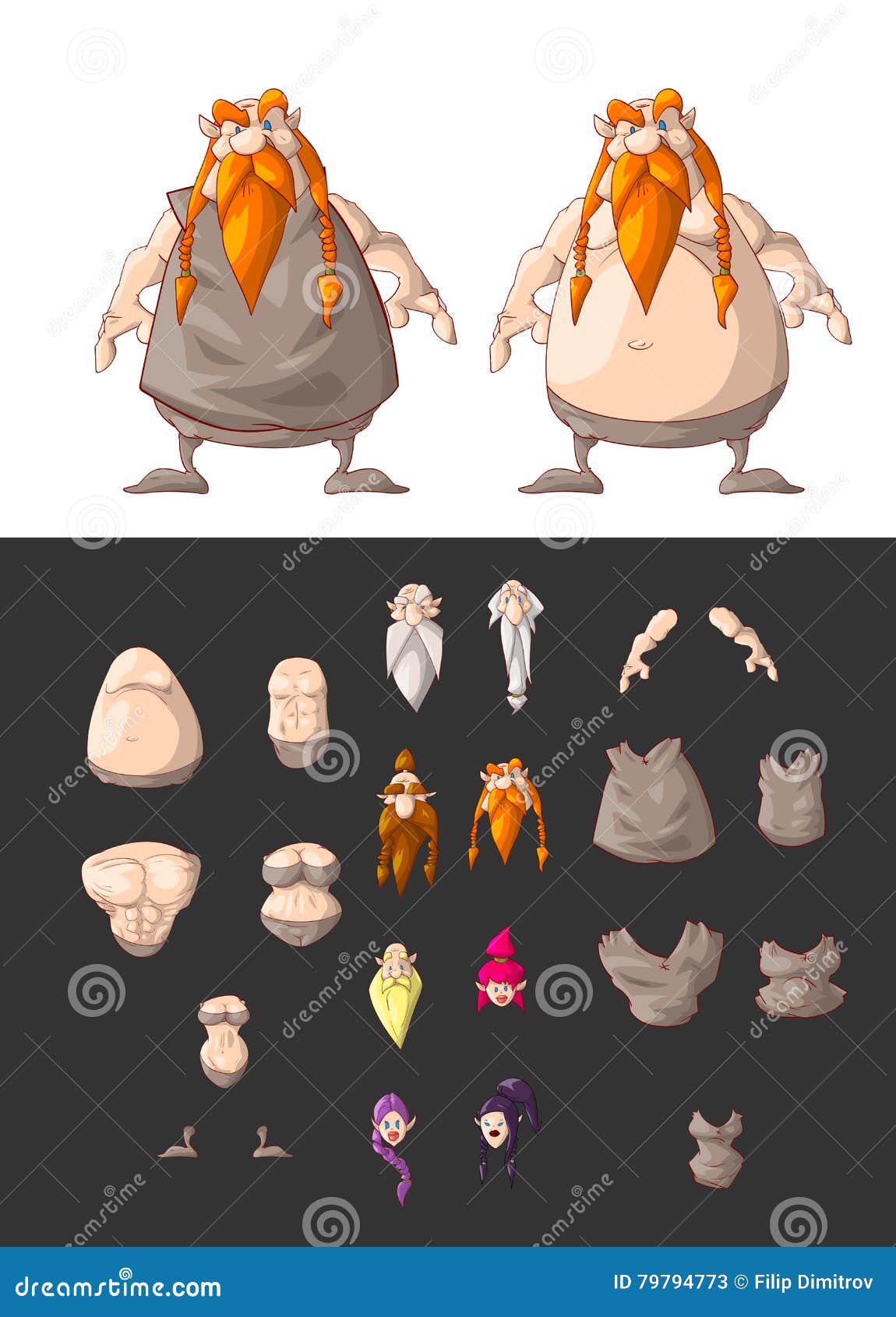Set Of Interchangeable Dwarf Body Parts Cartoon Vector | CartoonDealer ...