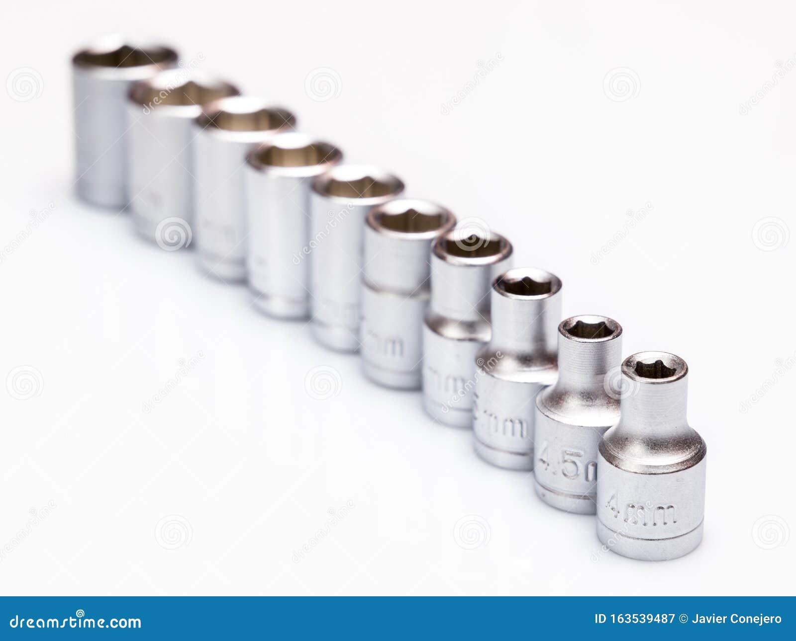 Set of Interchangeable Heads for Chrome Socket Wrench. Isolated on ...