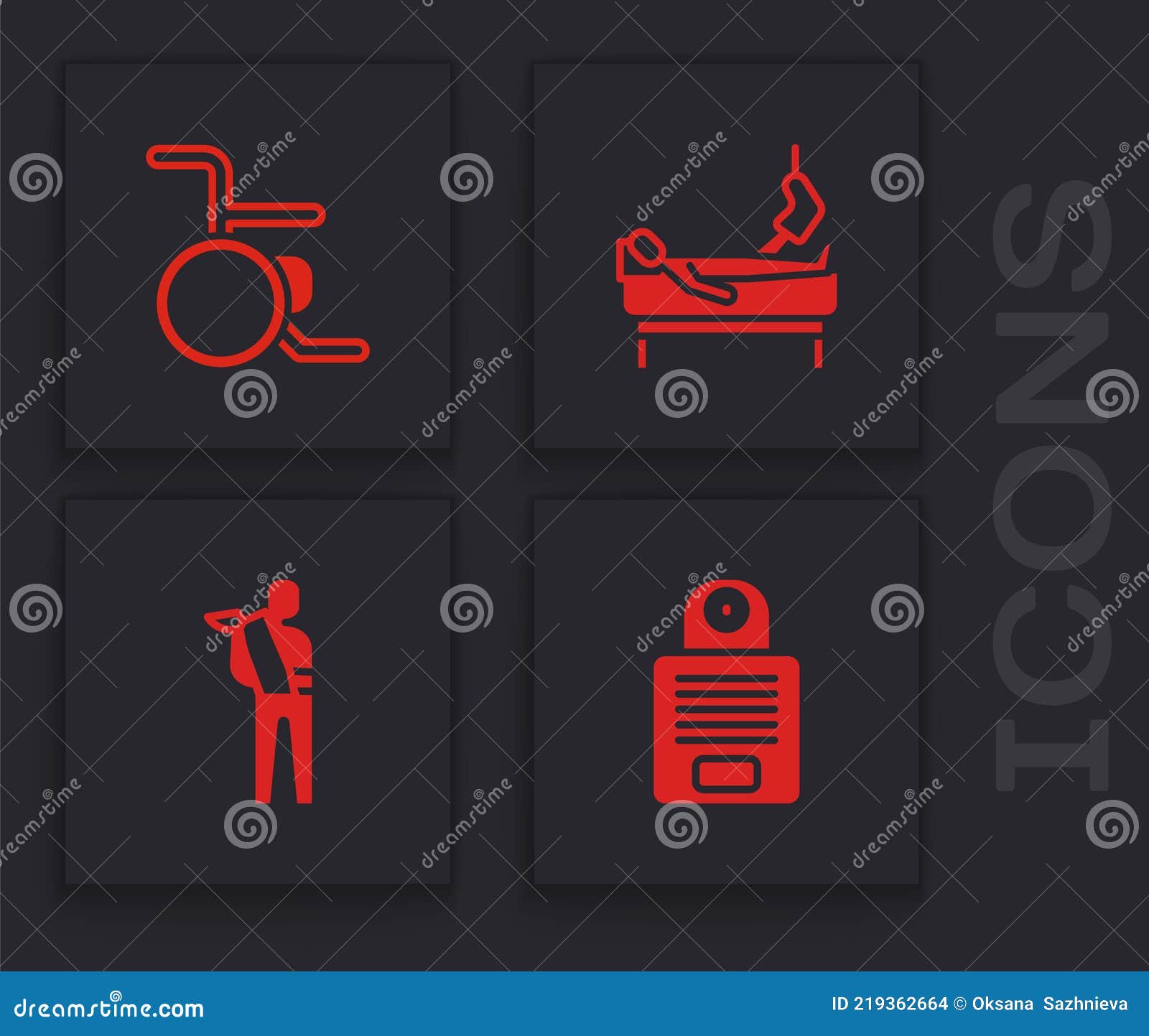 Set Intercom, Wheelchair, Patient with Broken Leg and Human Arm Icon ...