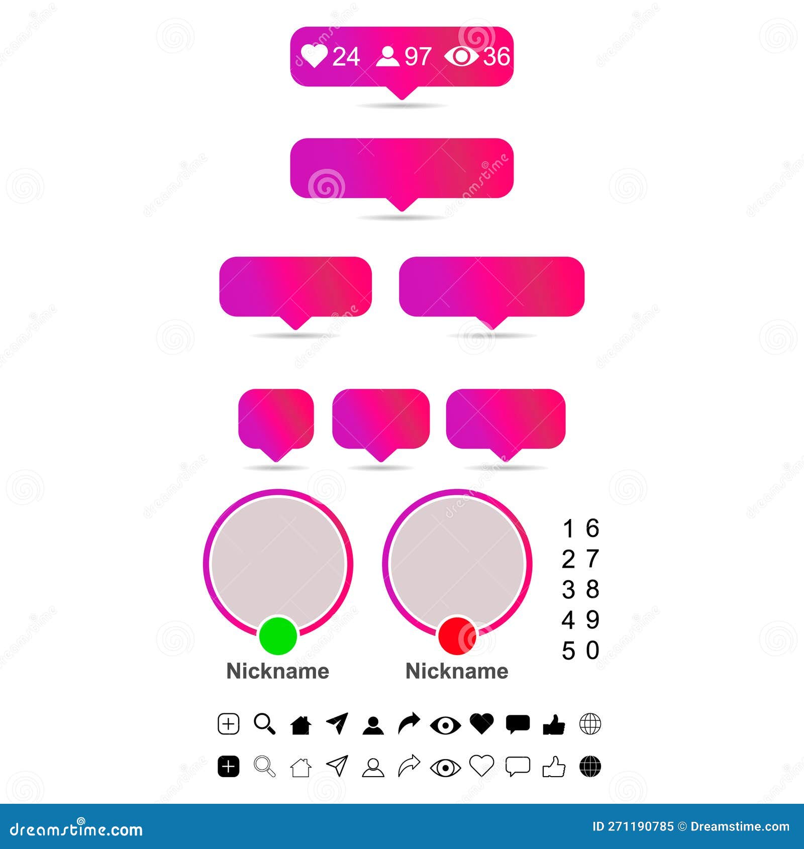 Set of Interface Buttons Web Design Shadow, Social Media Icon Symbol ...