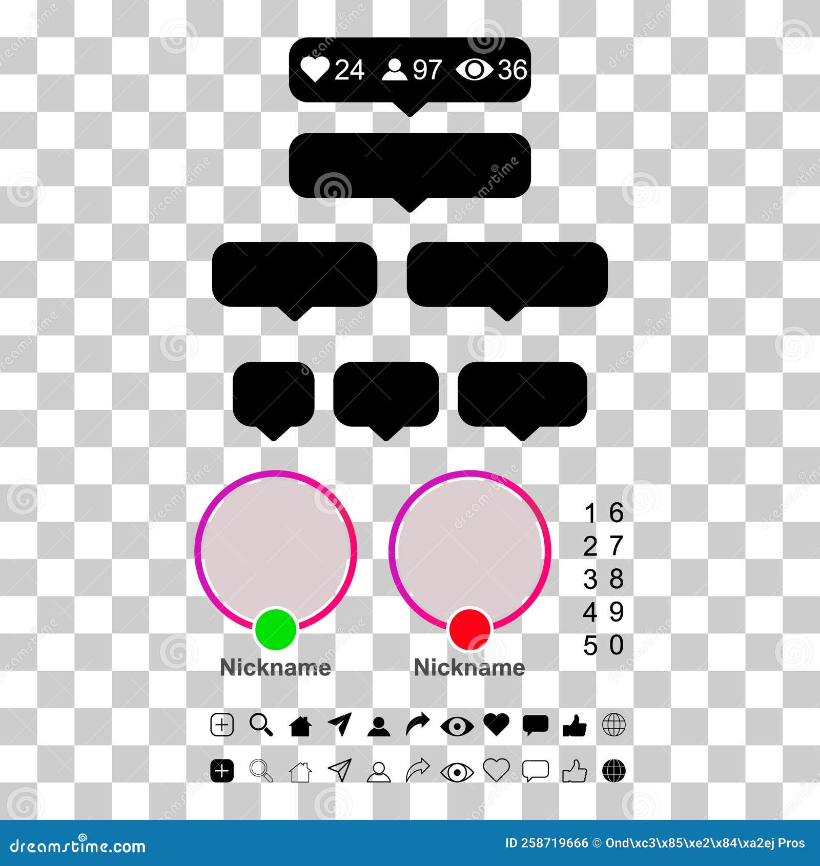 Set of Interface Buttons for Web Design, Social Media Icon Symbol ...