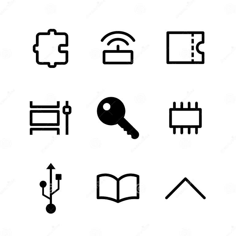 Set of Interface Icons. Black and White Vector Illustrations. Stock ...
