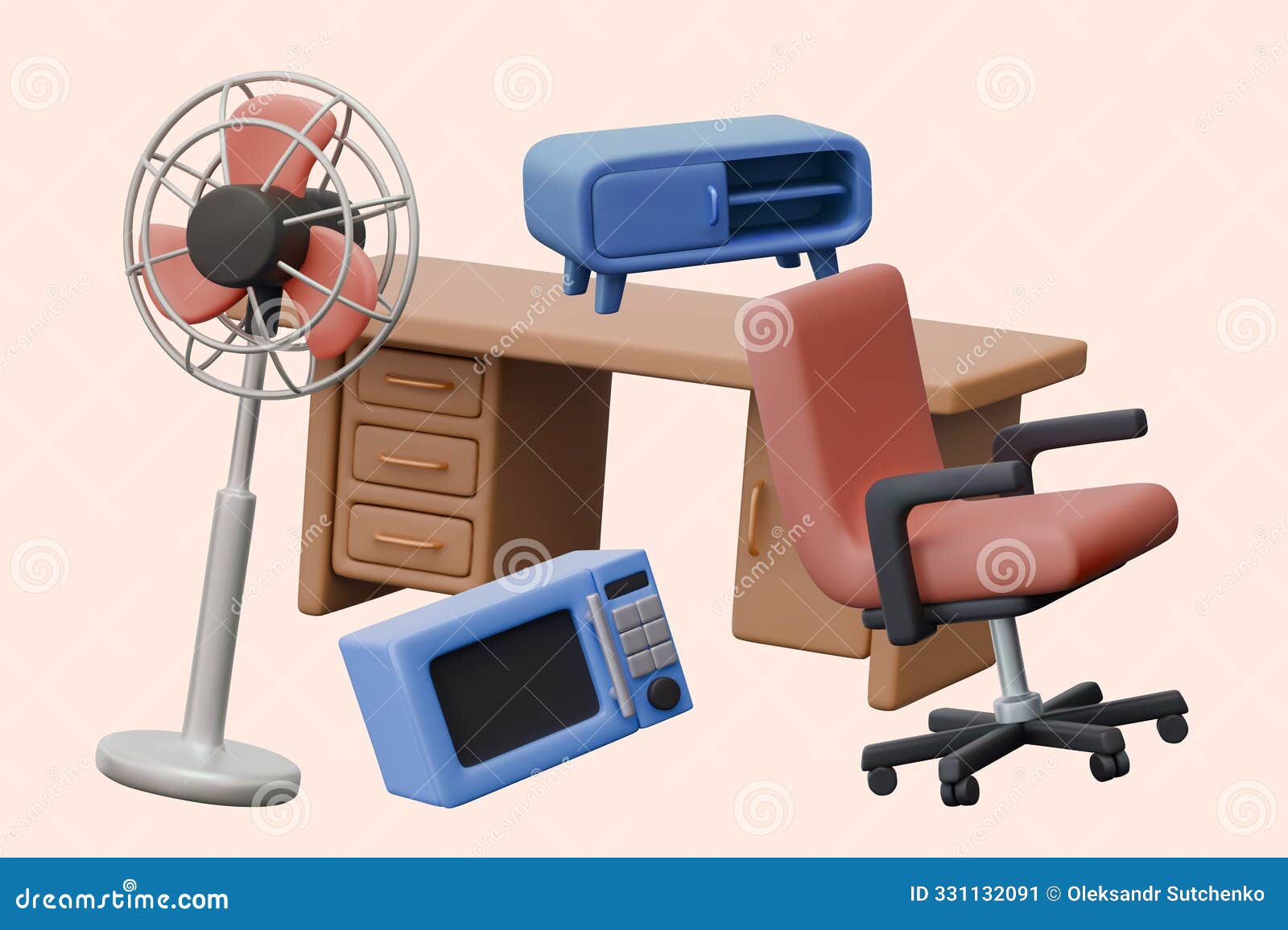 Set of Interior Elements for Comfortable Workplace. Desk, Office Chair ...