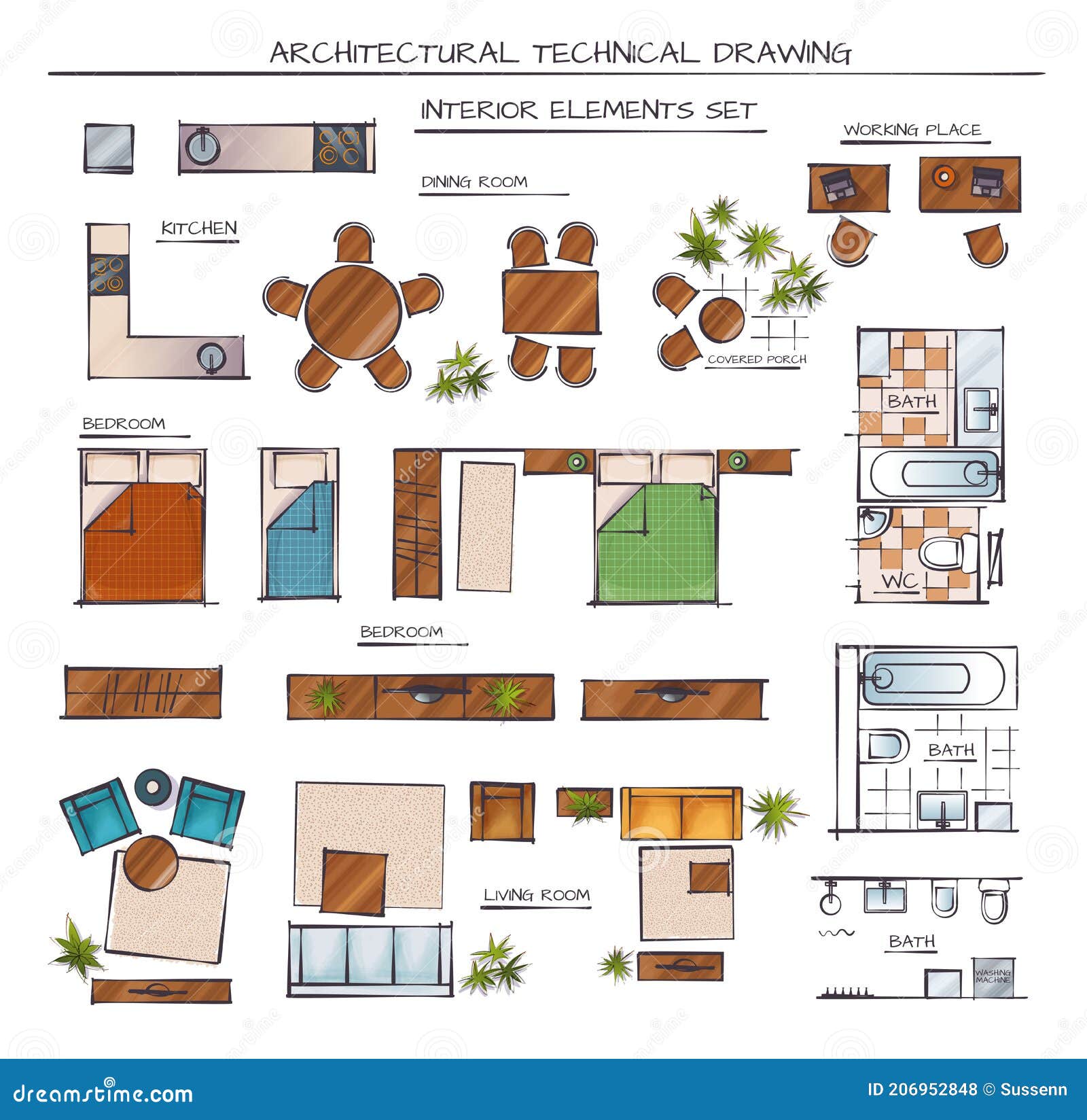 Set of Interior Elements stock vector. Illustration of appliance ...