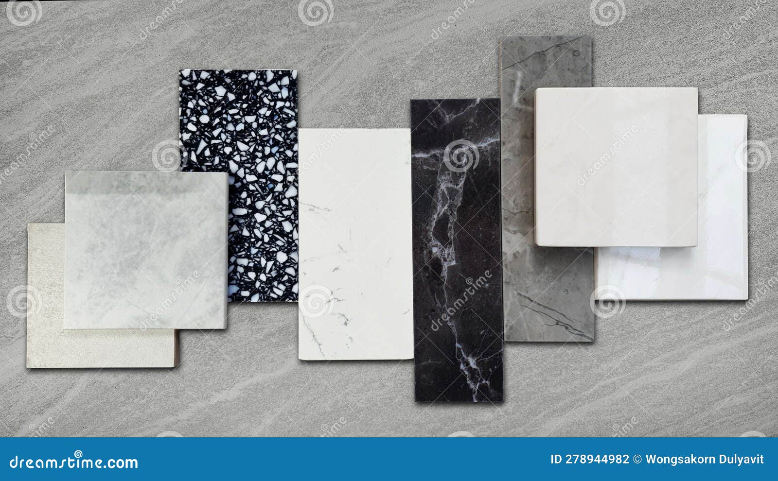 Set of Interior Premium Stone Material Samples Including Black Marble ...