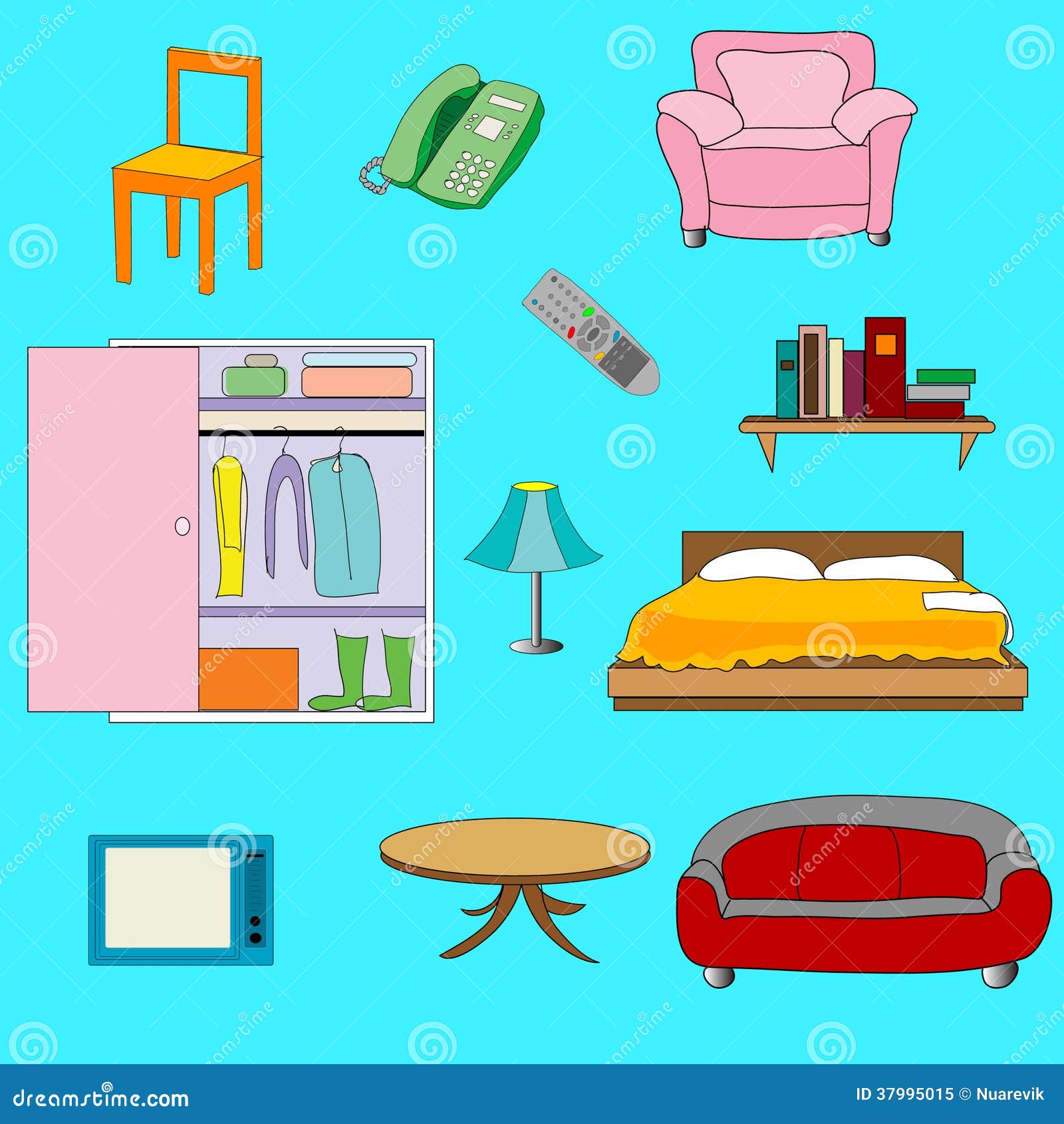 Set of interior stuff stock illustration. Illustration of armchair ...