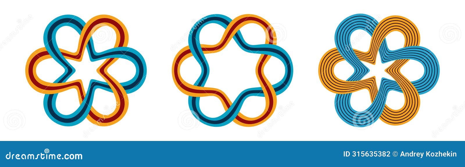 Set of Interlacing Smooth Lines Circular Patterns, Isolated on White ...