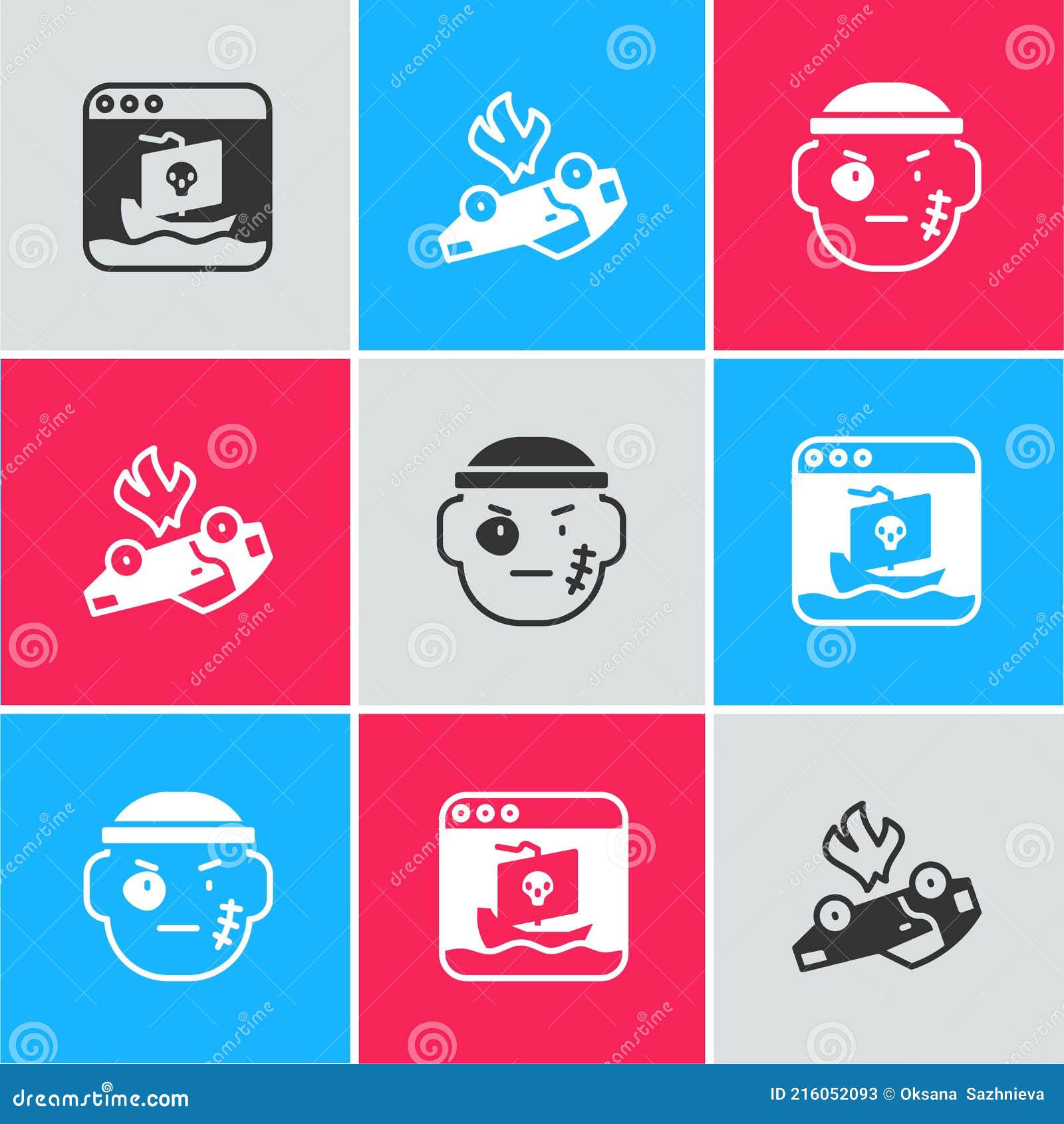 Set Internet Piracy, Thief Mask, Hand Grenade, Bandit, Playing Cards ...