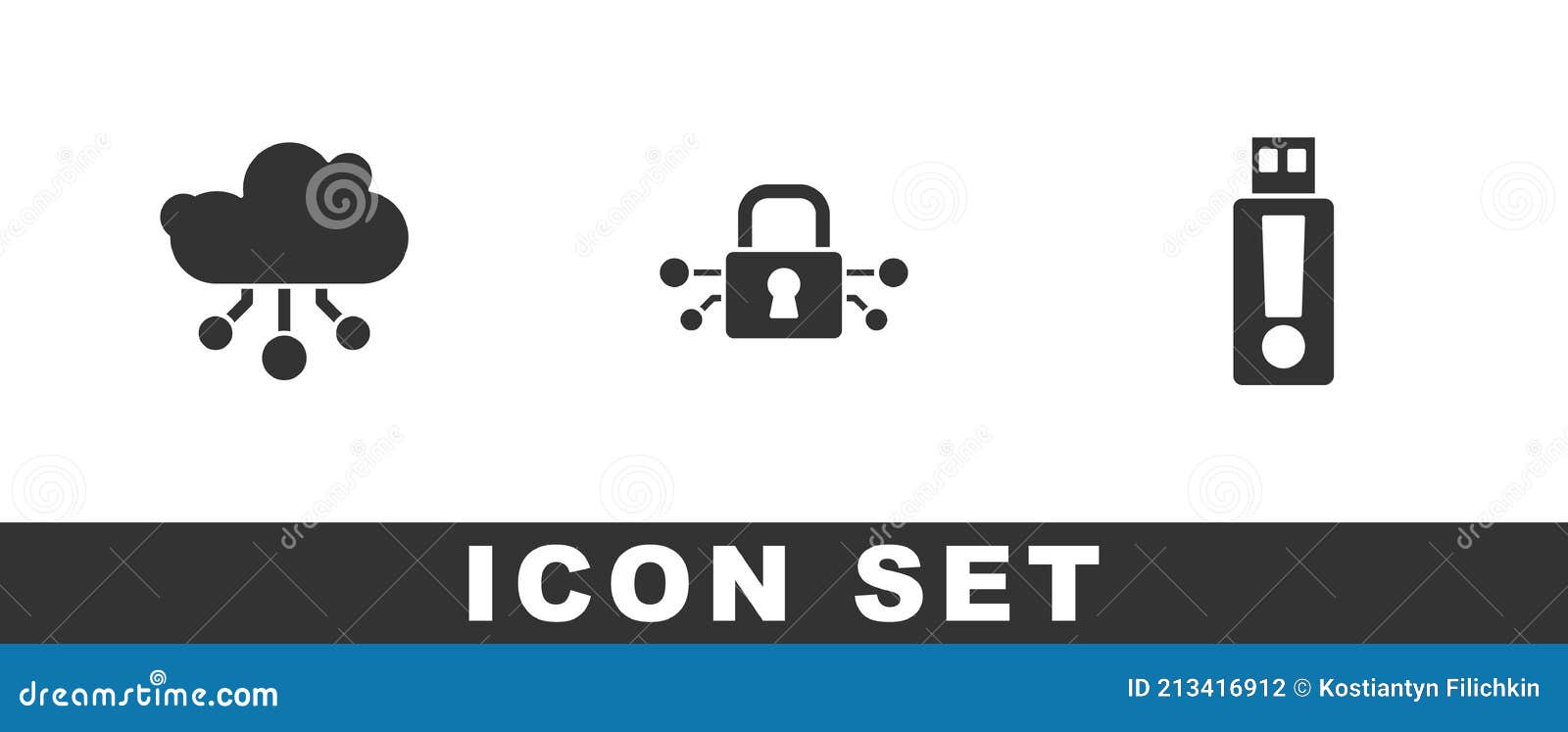 Set Internet of Things, Cyber Security and USB Flash Drive Icon. Vector ...