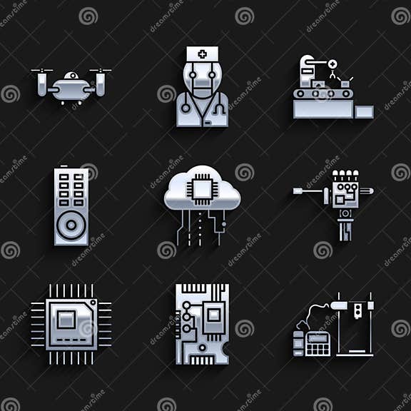 Set Internet of Things, 3D Printer, Mechanical Robot Hand and Screwdriver, Processor with ...