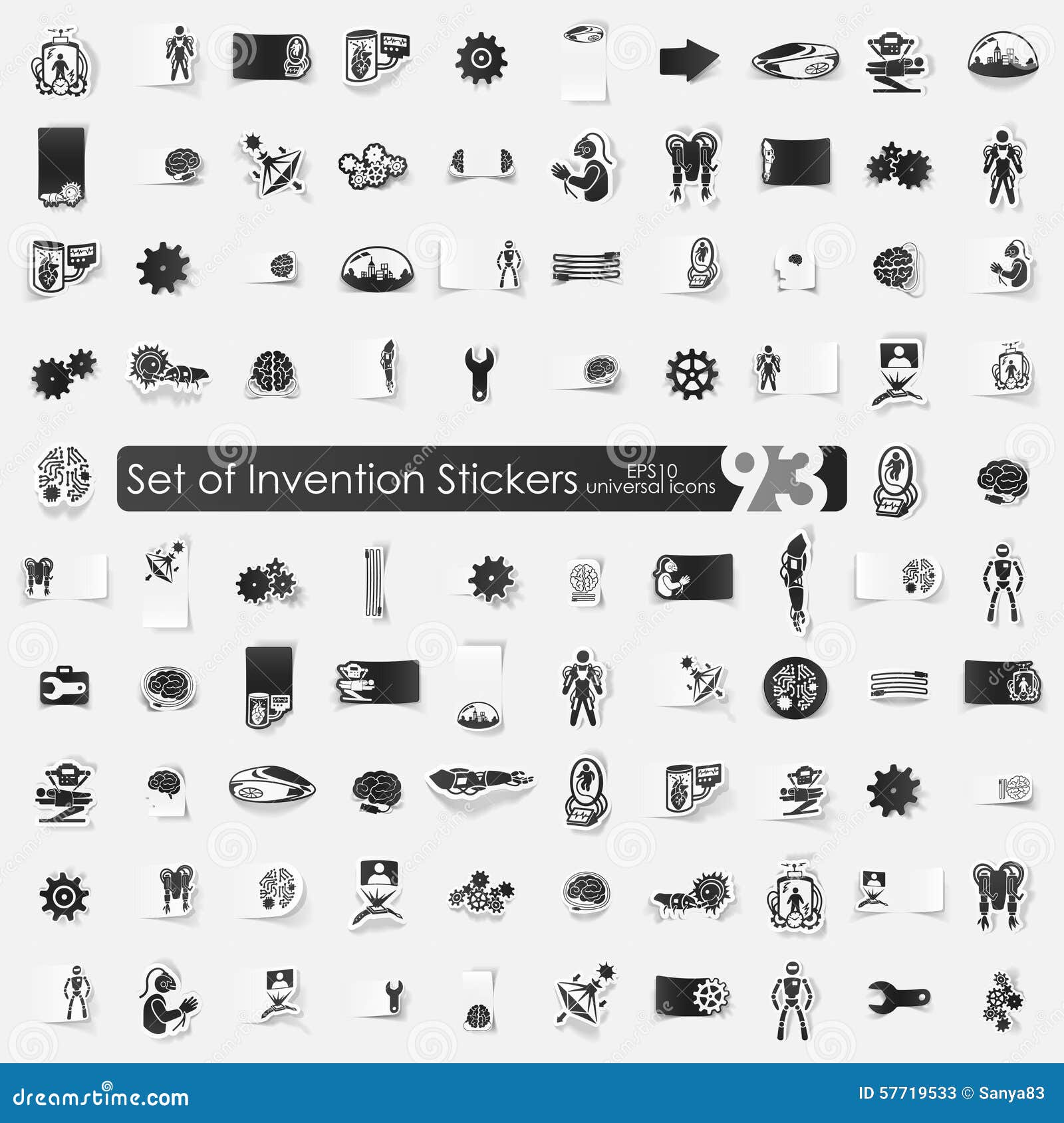 Set of invention stickers stock vector. Illustration of pictogram ...