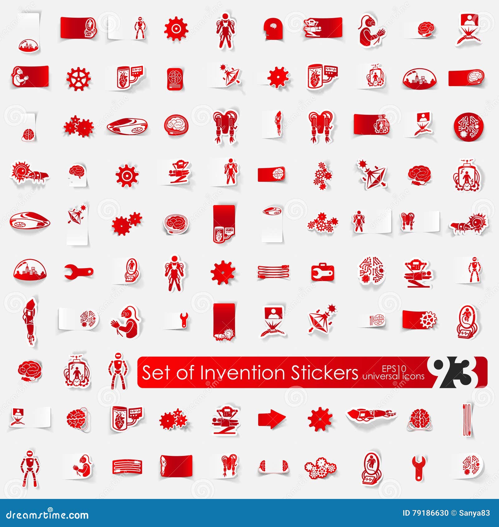 Set of invention stickers stock vector. Illustration of progress - 79186630