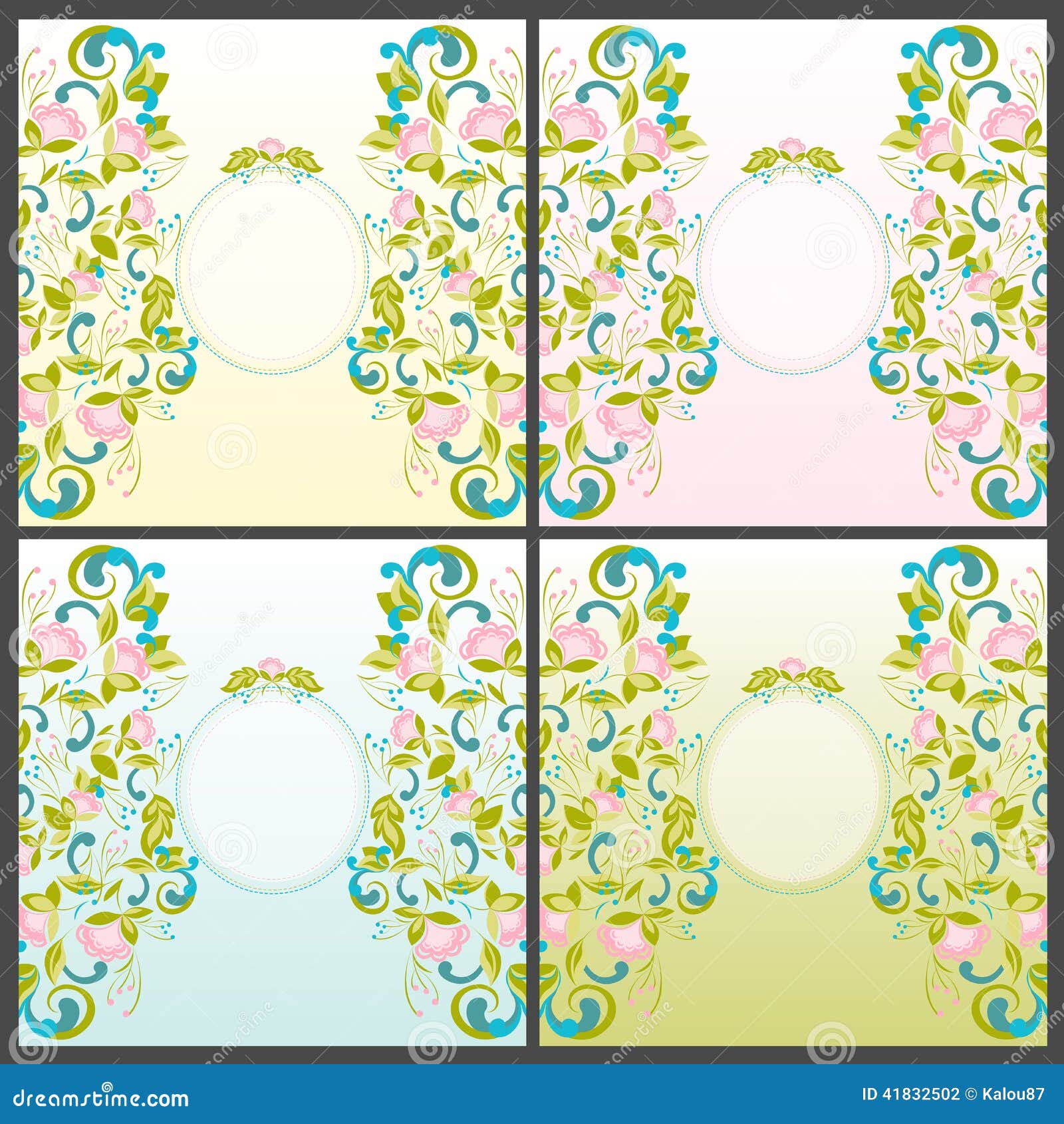 Set of Invitation with Abstract Floral Background. Stock Illustration ...