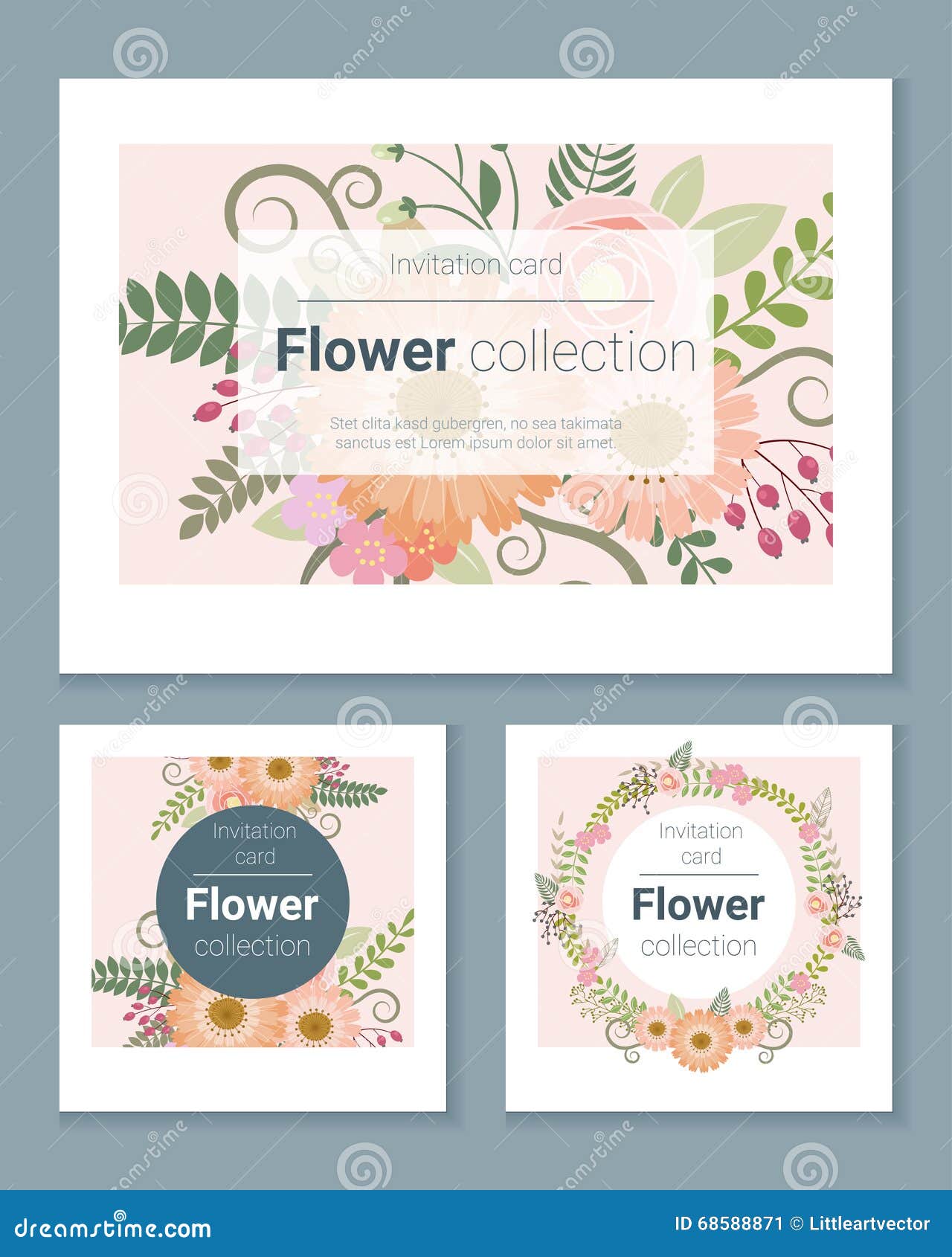 Set of Invitation Cards with Colorful Flowers 2 Stock Vector ...