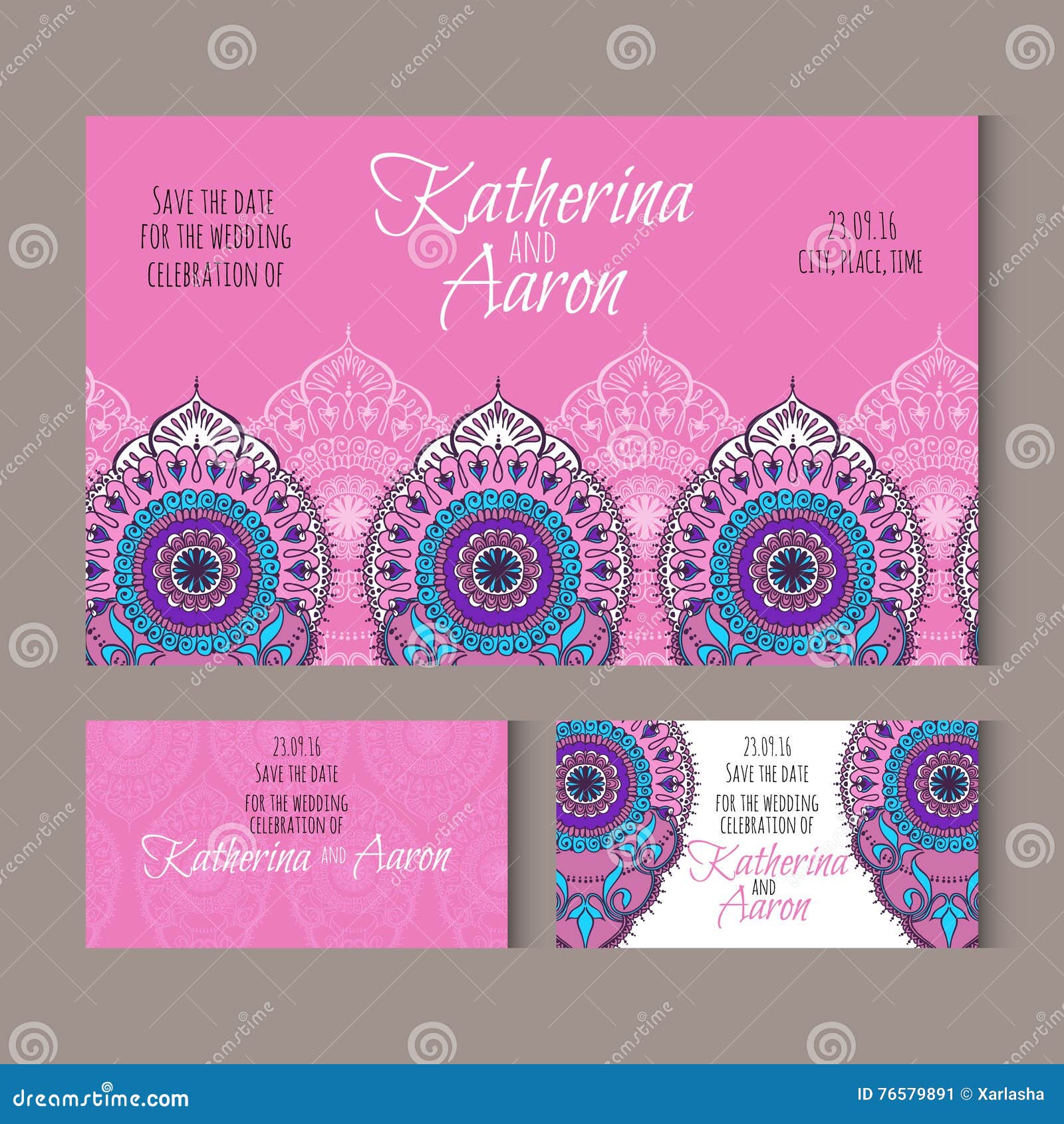 Set of Invitation Wedding Cards with Place for Text Stock Vector ...