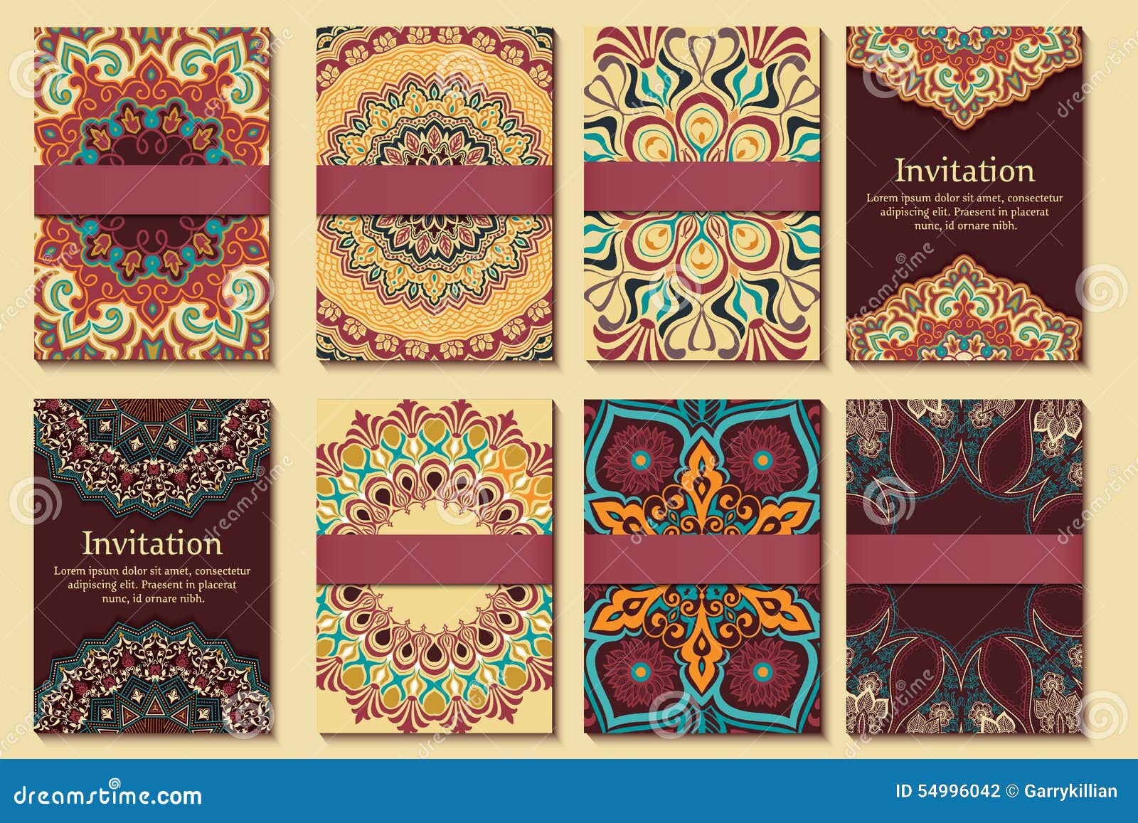 Set of Invitations, Cards with Ethnic Henna Stock Vector - Illustration ...