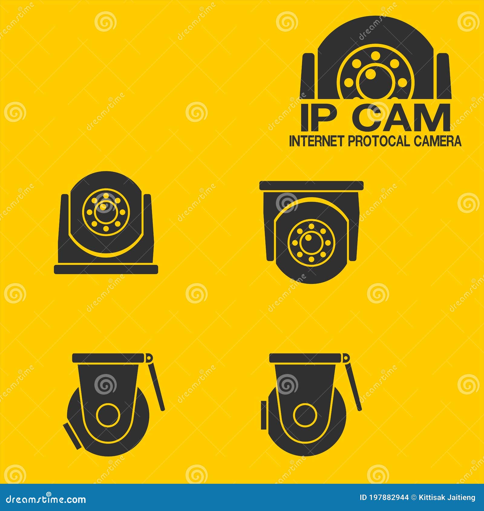 Set Of IP Camera Icon On Yellow Background Vector Illustration ...