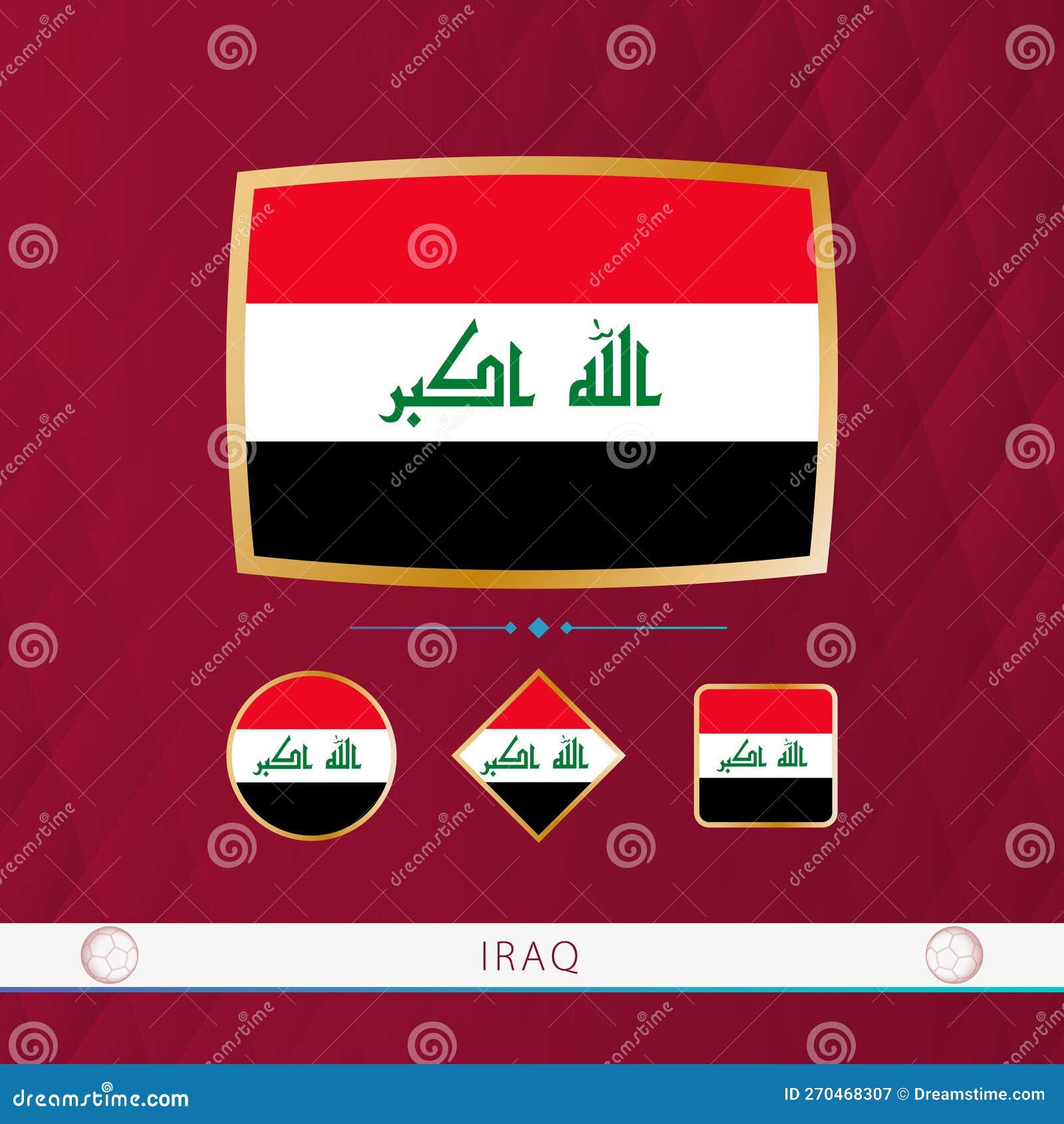 Set of Iraq Flags with Gold Frame for Use at Sporting Events on a ...